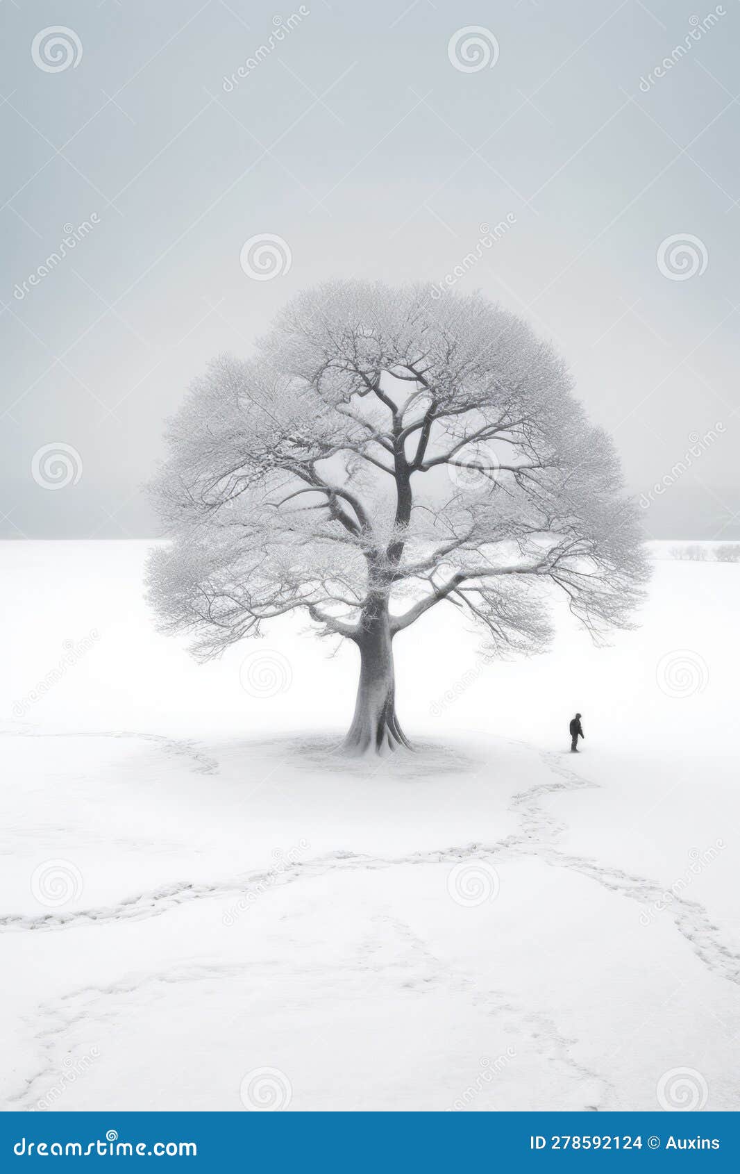 Illustration Beautiful Landscape of Big Tree and Snow Winter Created ...