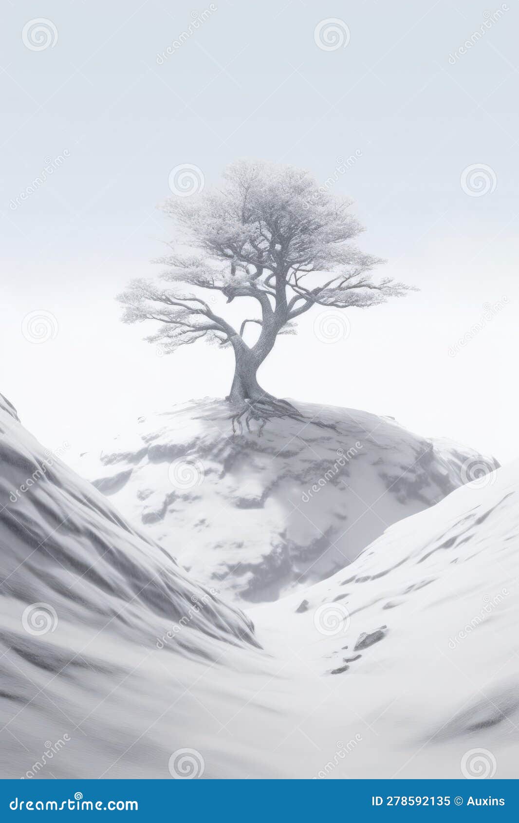 Illustration Beautiful Landscape of Big Tree and Snow Winter Created ...