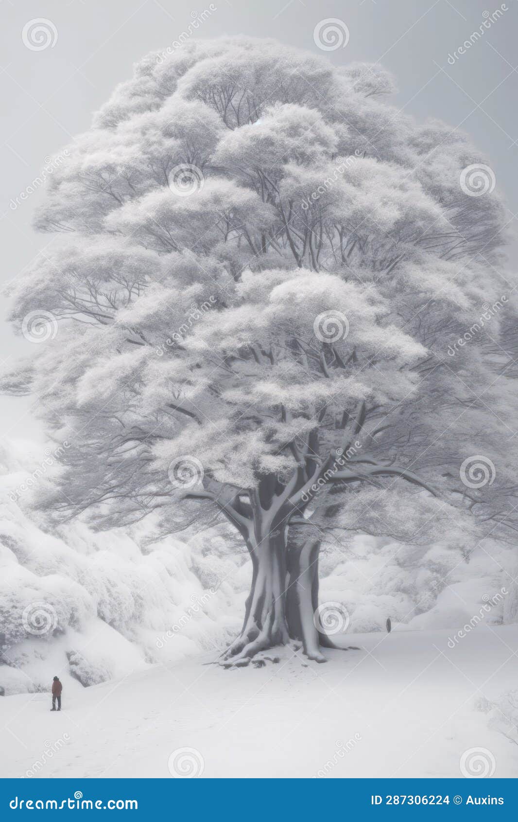 Illustration Beautiful Landscape of Big Tree and Snow Winter Created ...