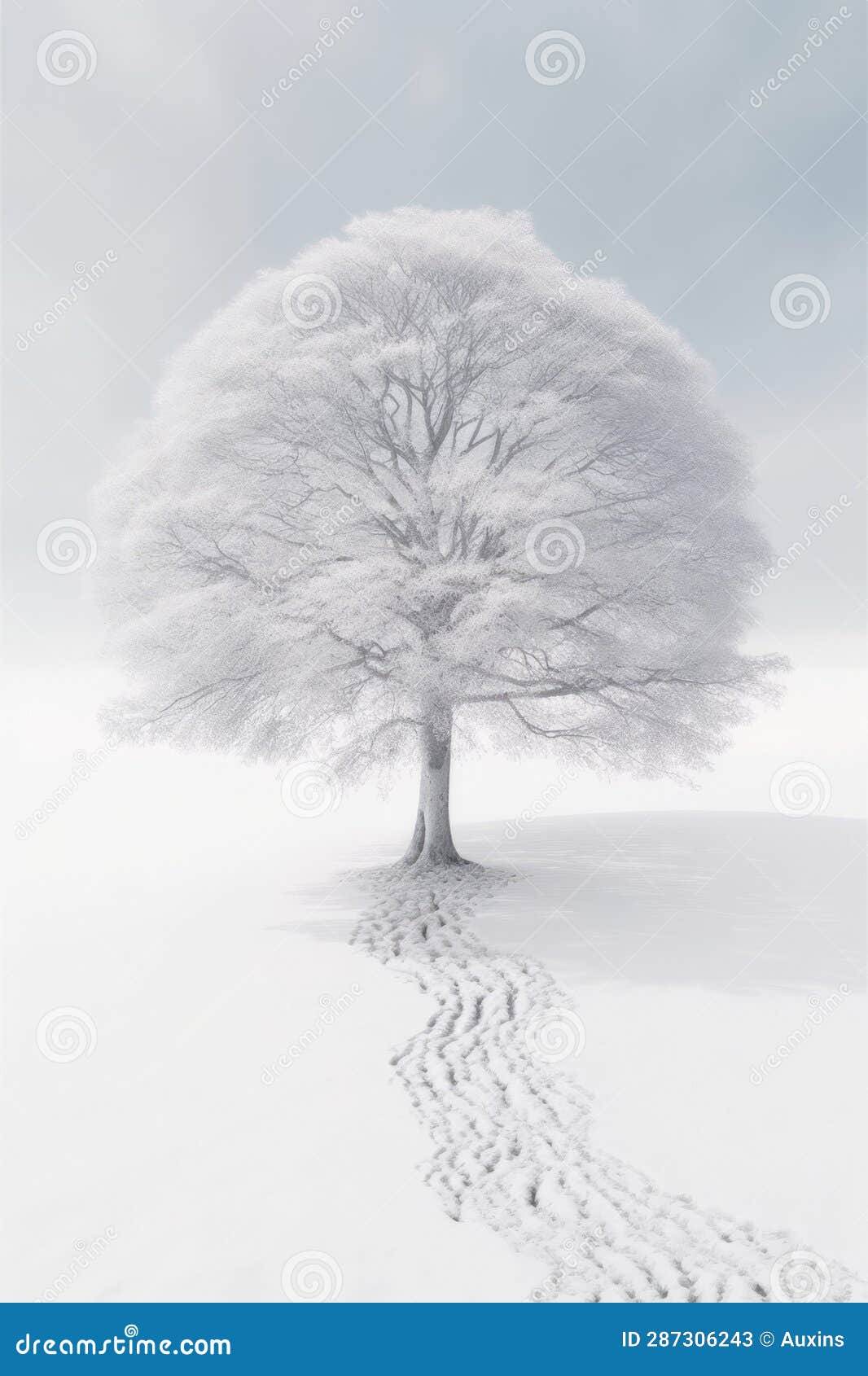 Illustration Beautiful Landscape of Big Tree and Snow Winter Created ...