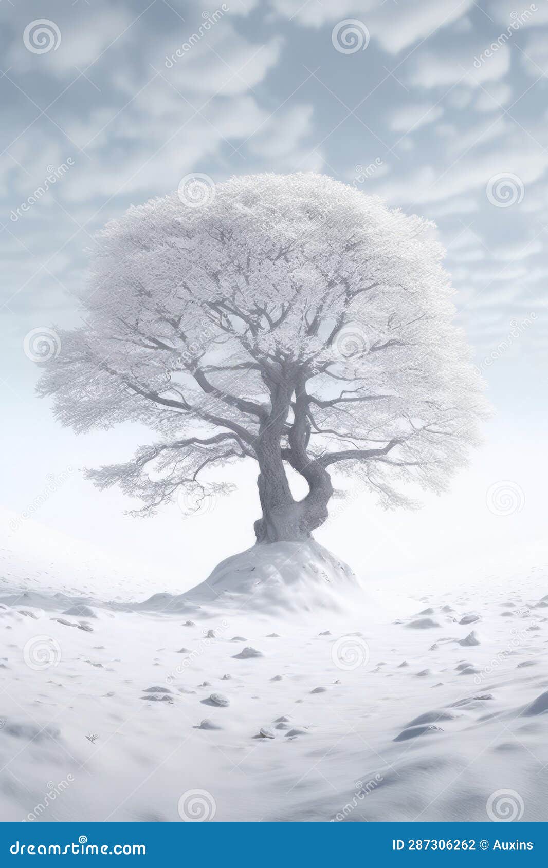 Illustration Beautiful Landscape of Big Tree and Snow Winter Created ...