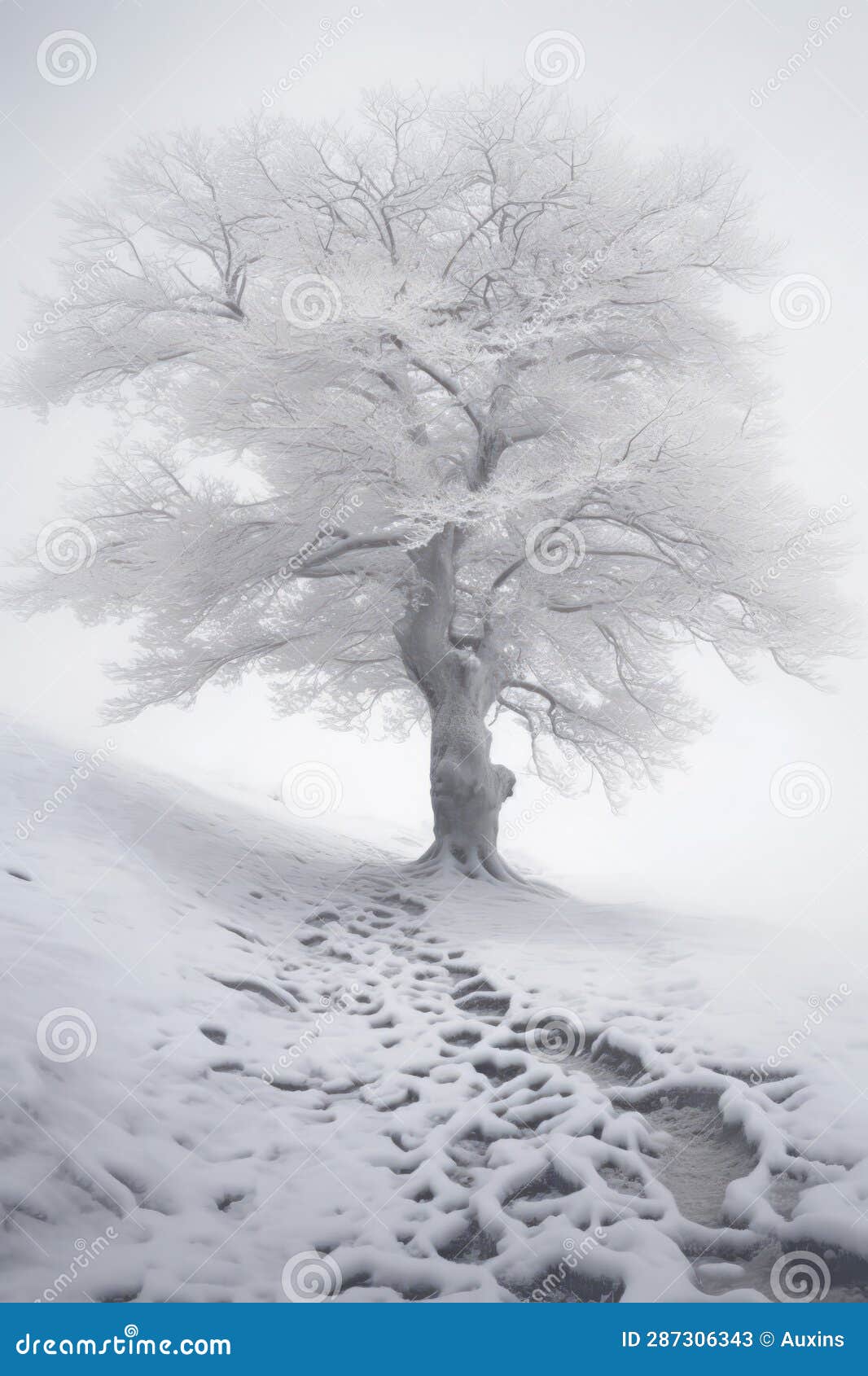 Illustration Beautiful Landscape of Big Tree and Snow Winter Created ...
