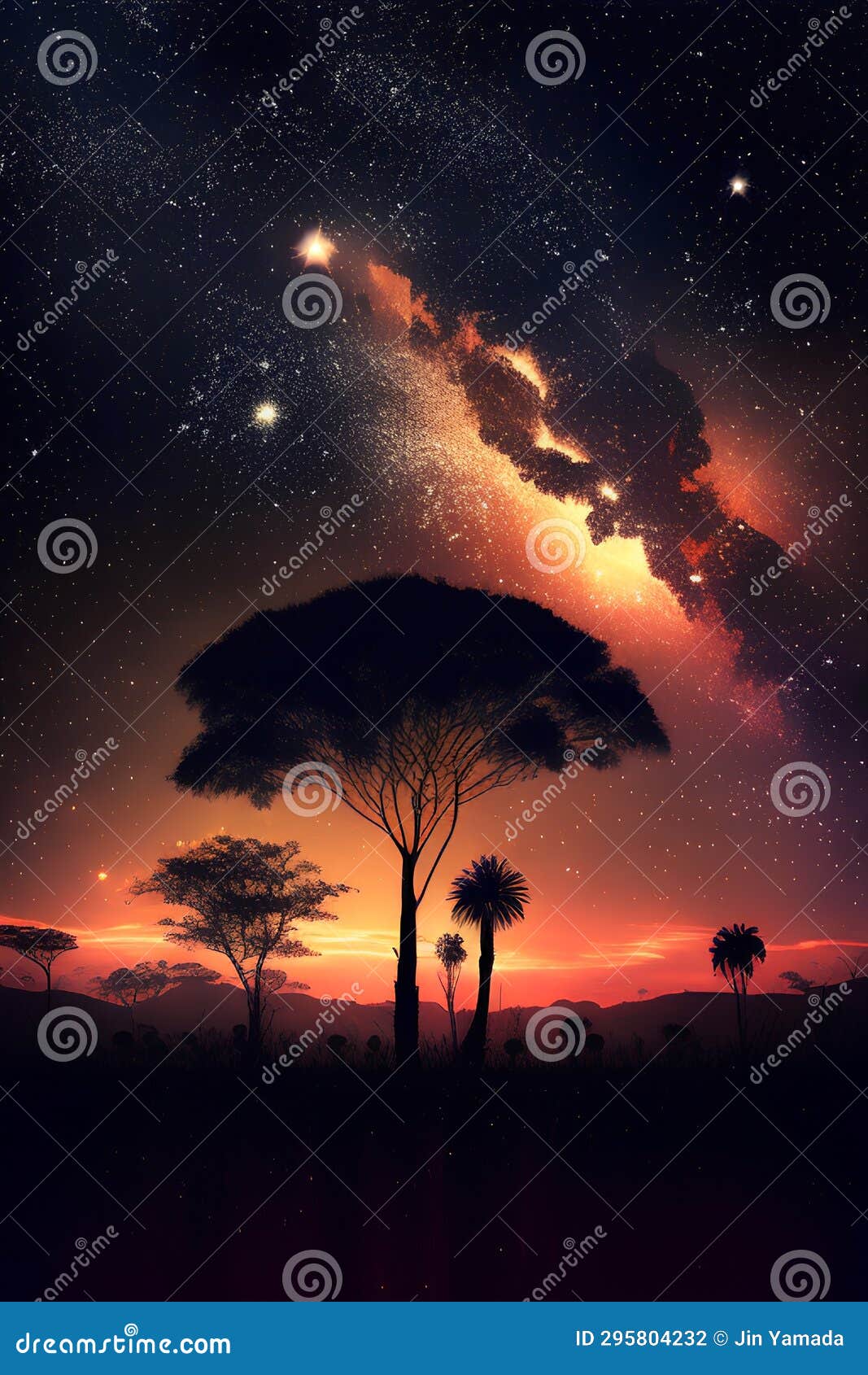 Illustration of a Beautiful Night Sky with Stars and an Acacia Tree ...