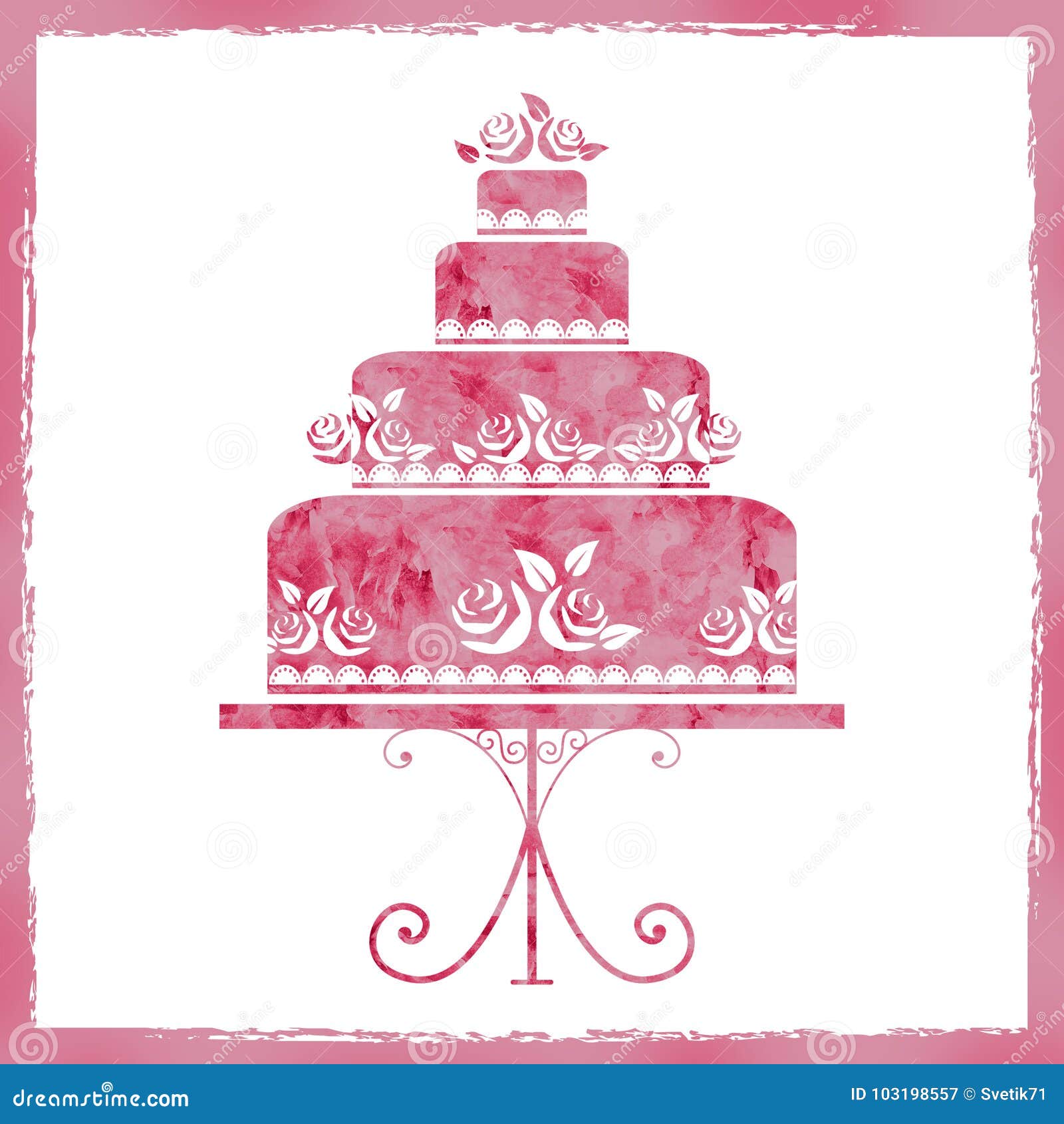 Illustration of a Beautiful Pink Festive Cake in a Frame Stock ...