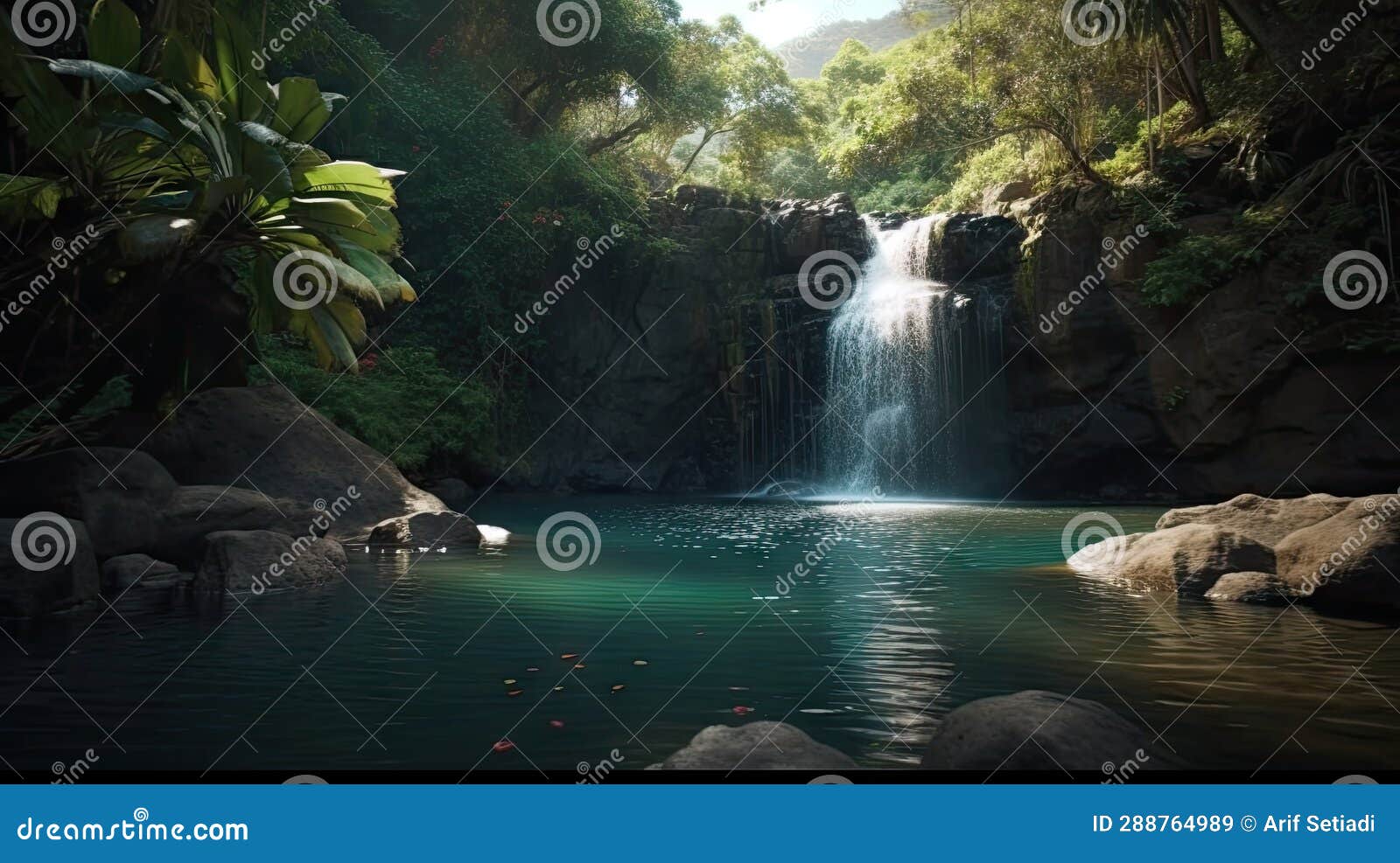 Illustration of a Beautiful River with a Small Waterfall, Beautiful Stock Illustration ...