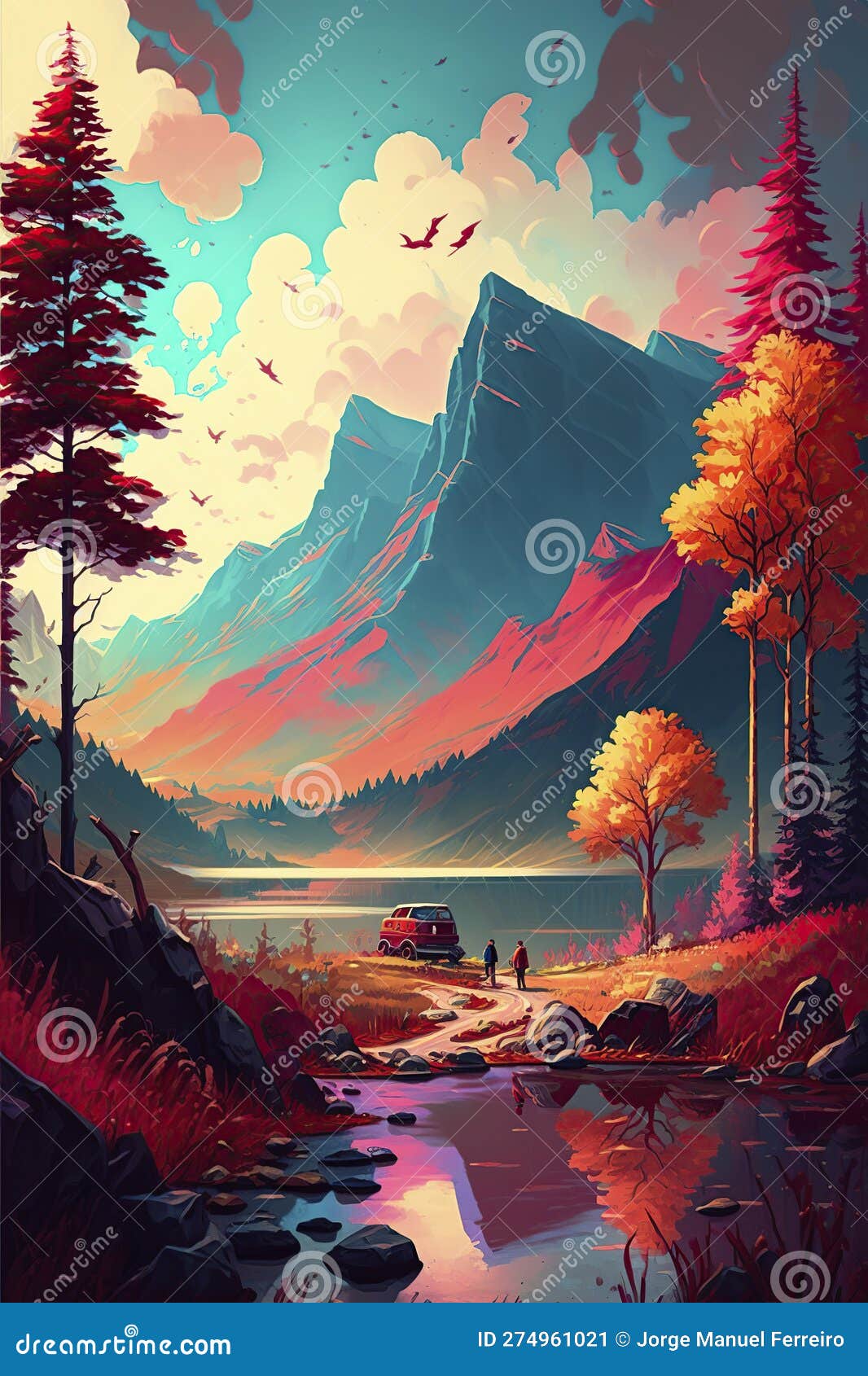 Illustration, Beautiful Scenery Full of Color, Ai Generative Stock ...