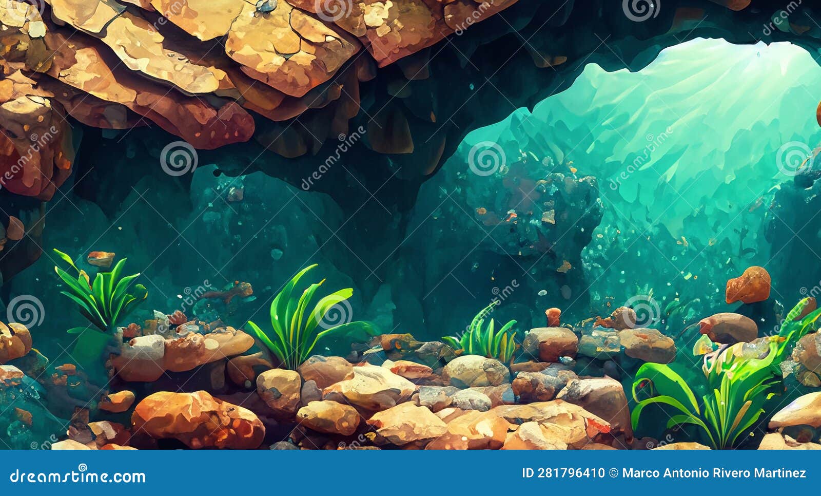 Illustration of a Beautiful Sea Cave Under the Sea in High Resolution ...