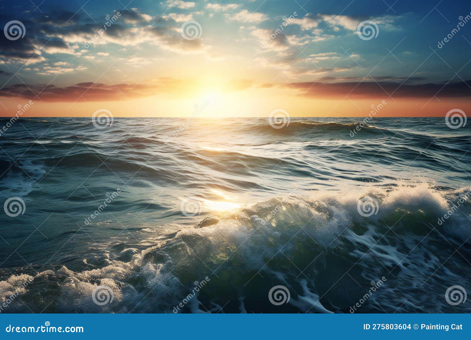 Beautiful Seascape, Dramatic Sunset Over the Sea Stock Illustration ...