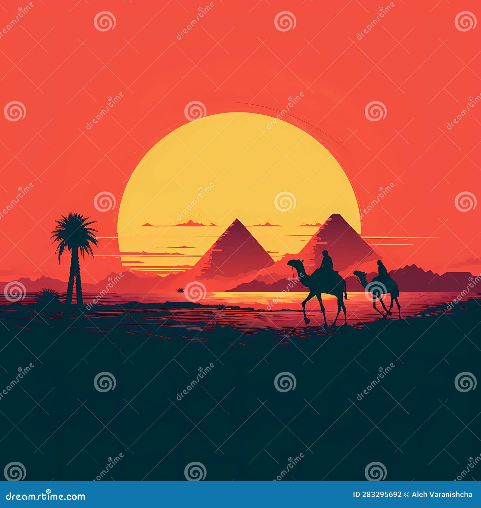 Illustration of a Beautiful View of the Egyptian Pyramids, Egypt Stock ...