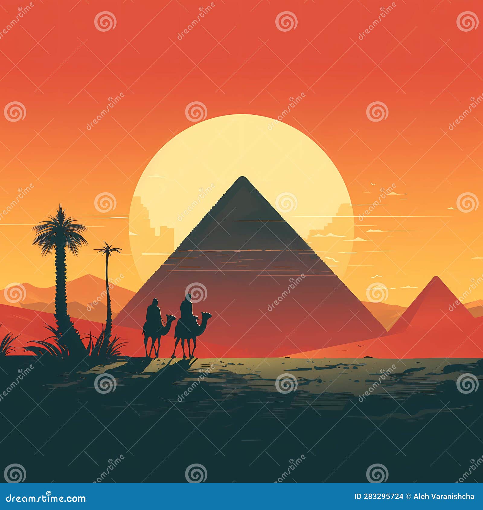 Illustration of a Beautiful View of the Egyptian Pyramids, Egypt Stock ...