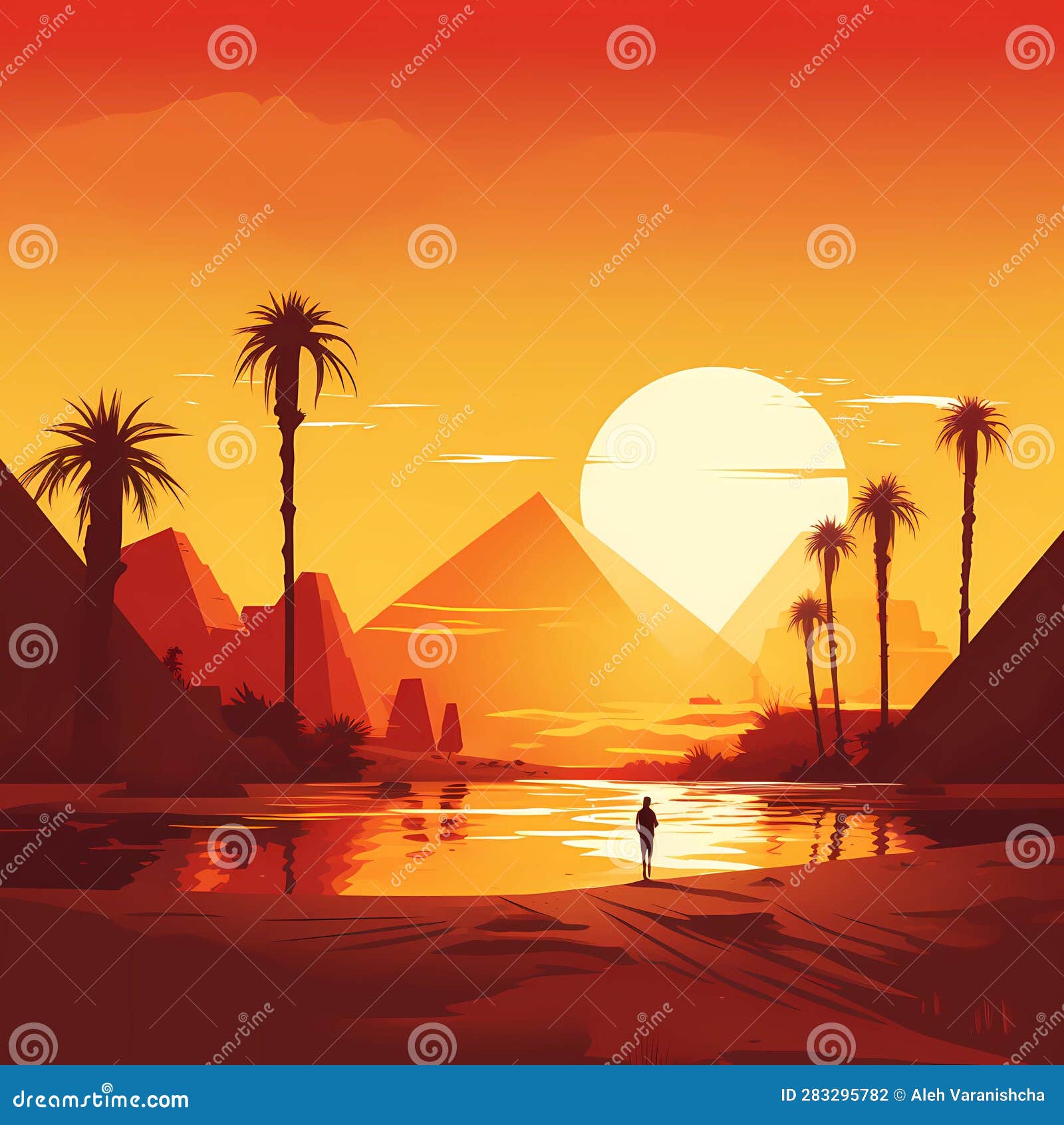 Illustration of a Beautiful View of the Egyptian Pyramids, Egypt Stock ...