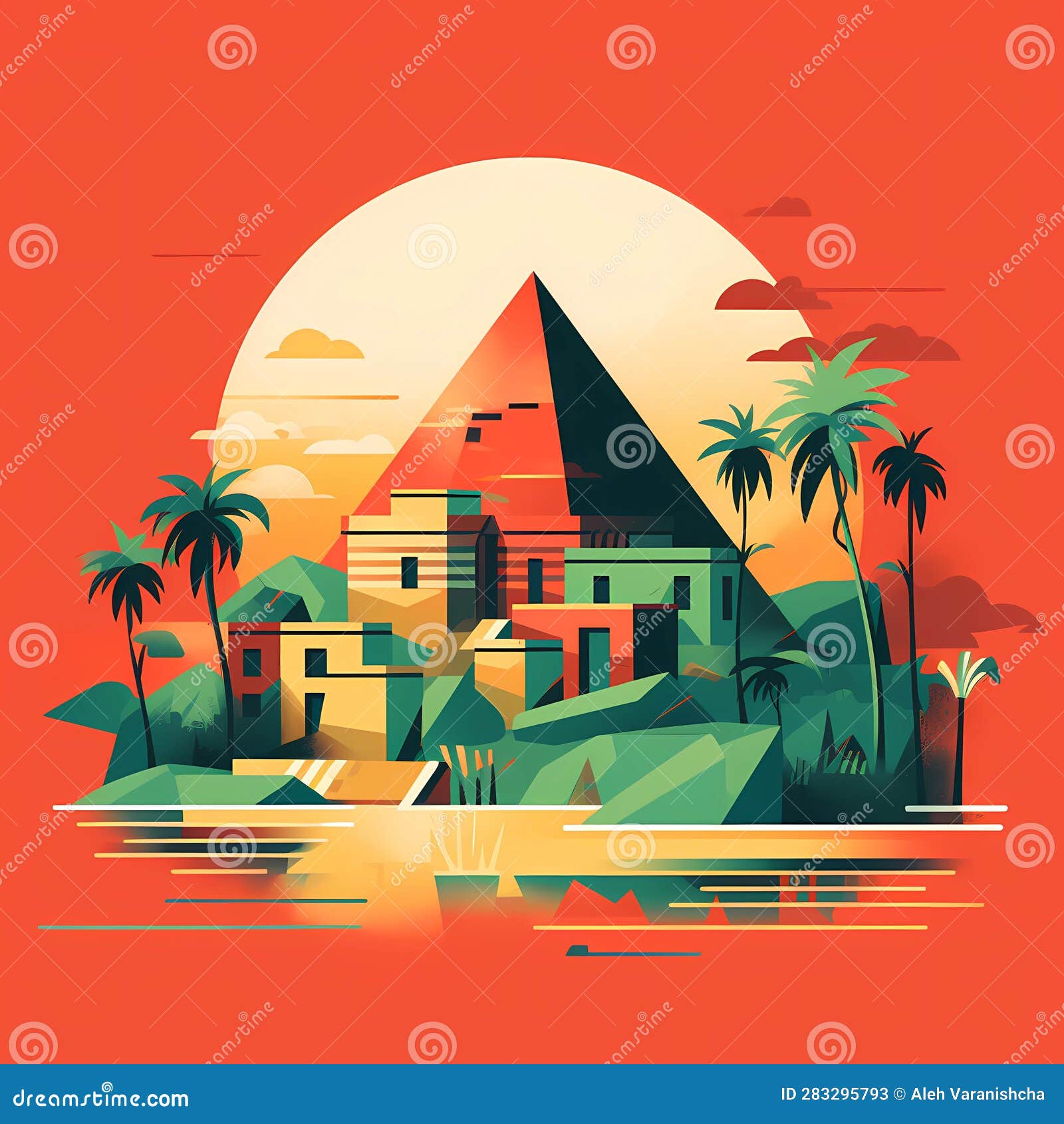 Illustration of a Beautiful View of the Egyptian Pyramids, Egypt Stock ...