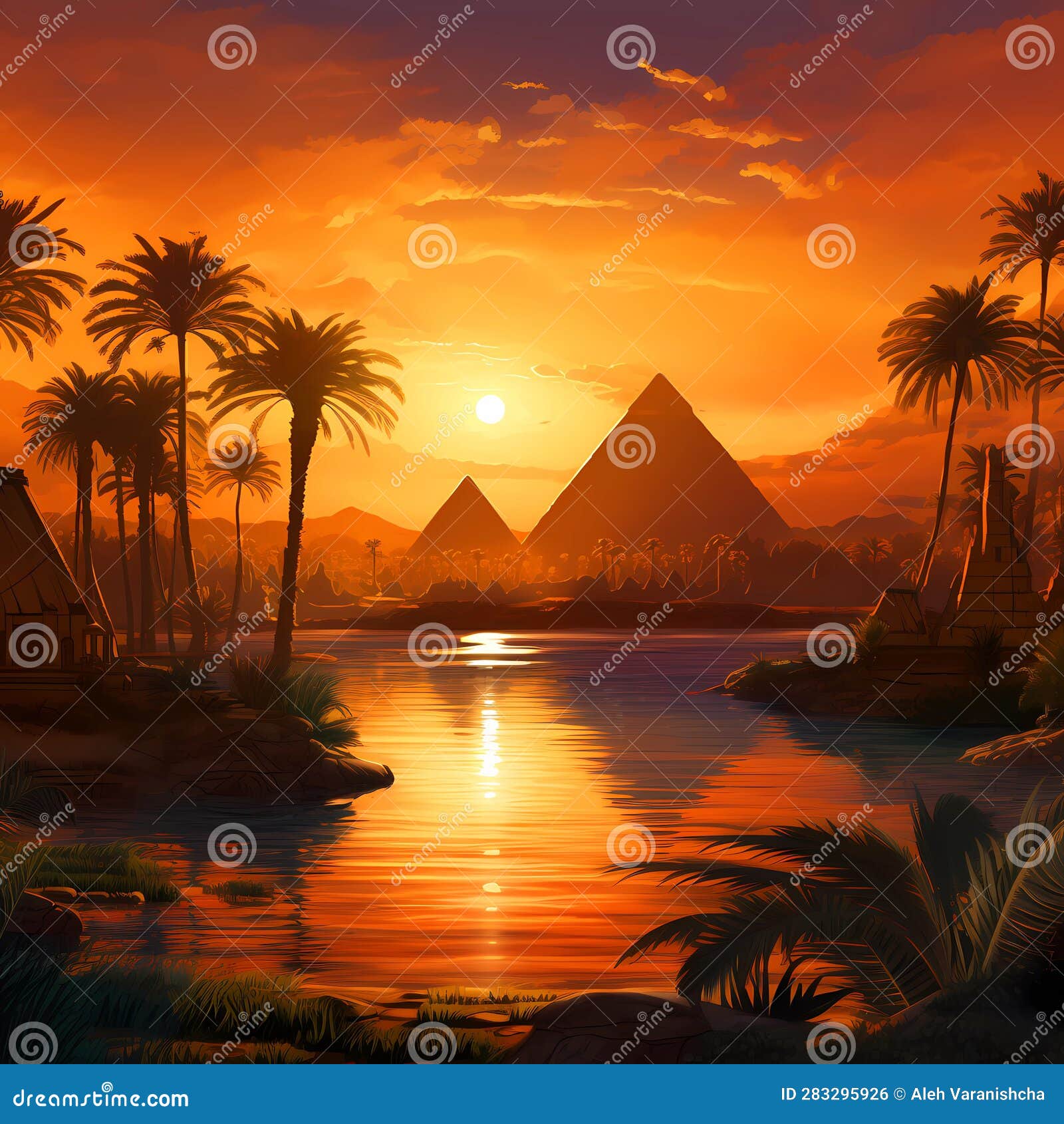Illustration of a Beautiful View of the Egyptian Pyramids, Egypt Stock ...