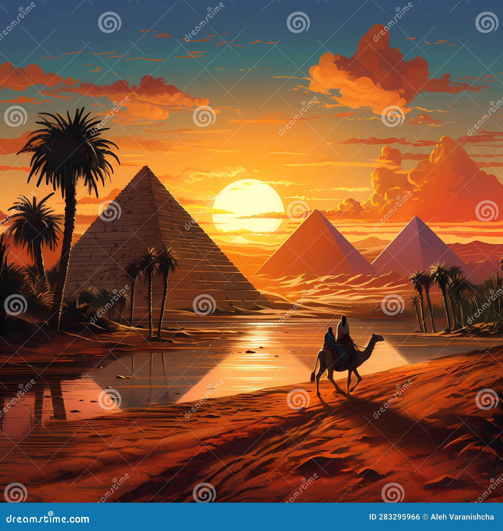 Illustration of a Beautiful View of the Egyptian Pyramids, Egypt Stock ...