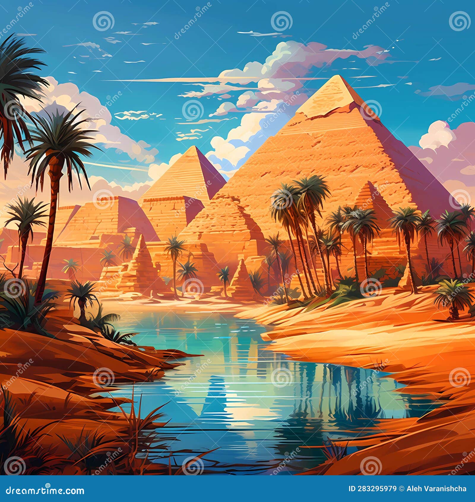 Illustration of a Beautiful View of the Egyptian Pyramids, Egypt Stock ...