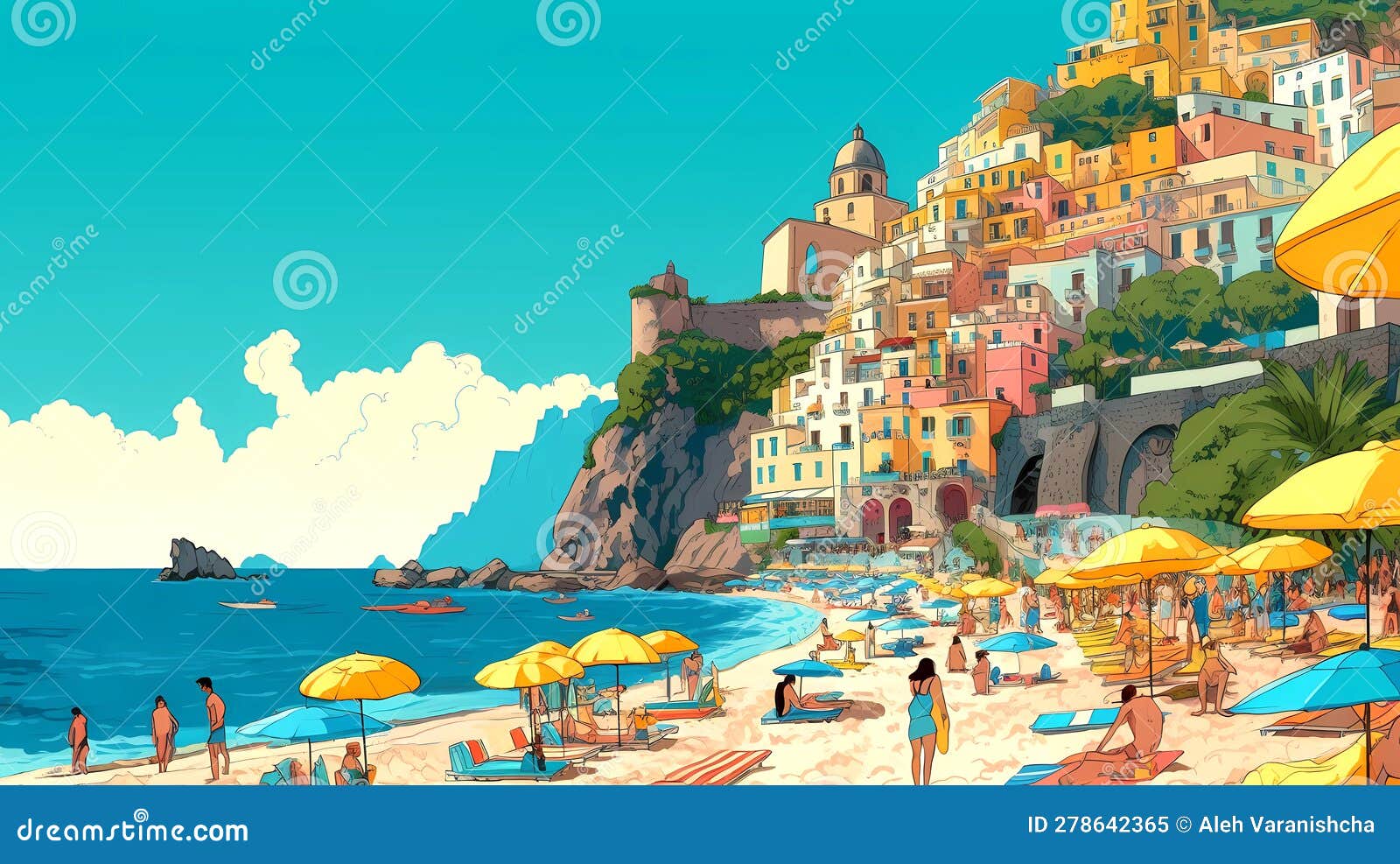 Illustration of Beautiful View of Positano, Italy Stock Illustration ...