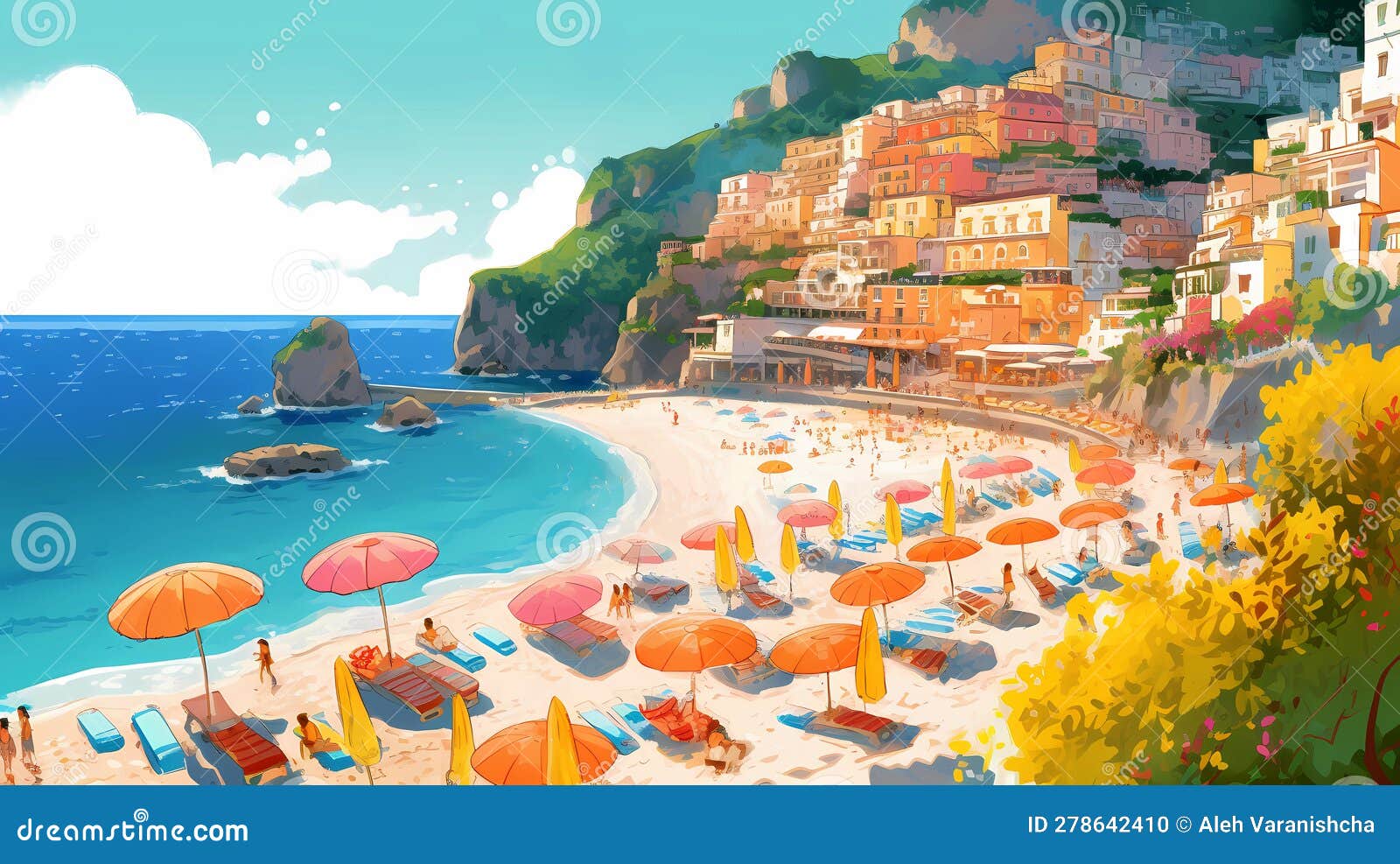 Illustration of Beautiful View of Positano, Italy Stock Illustration ...