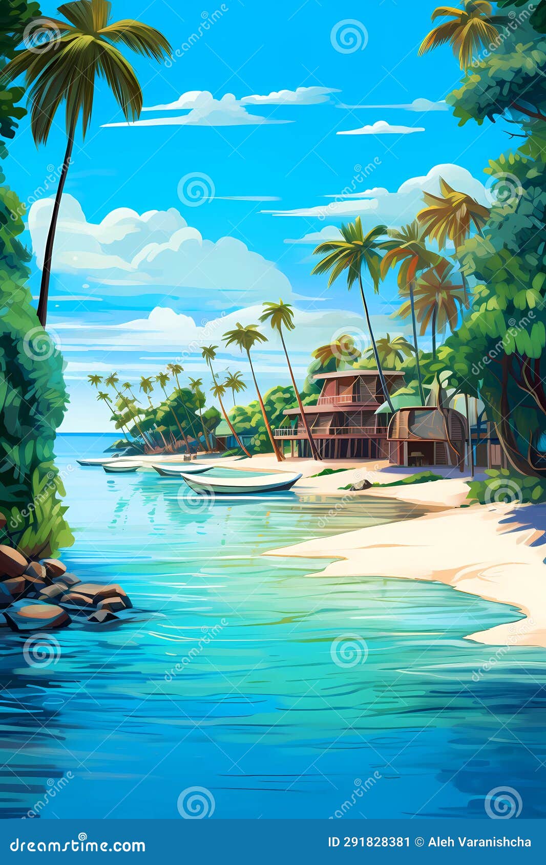 Illustration of a Beautiful View of a Tropical Island Stock ...