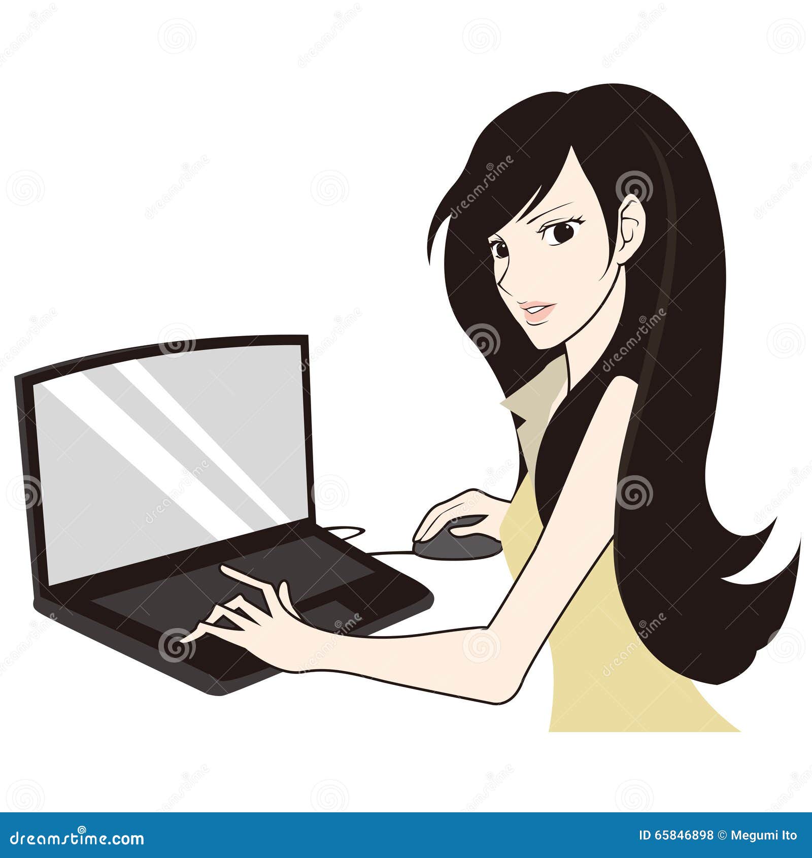 Manga Lady is Using Windows Computer for Work Stock Vector ...