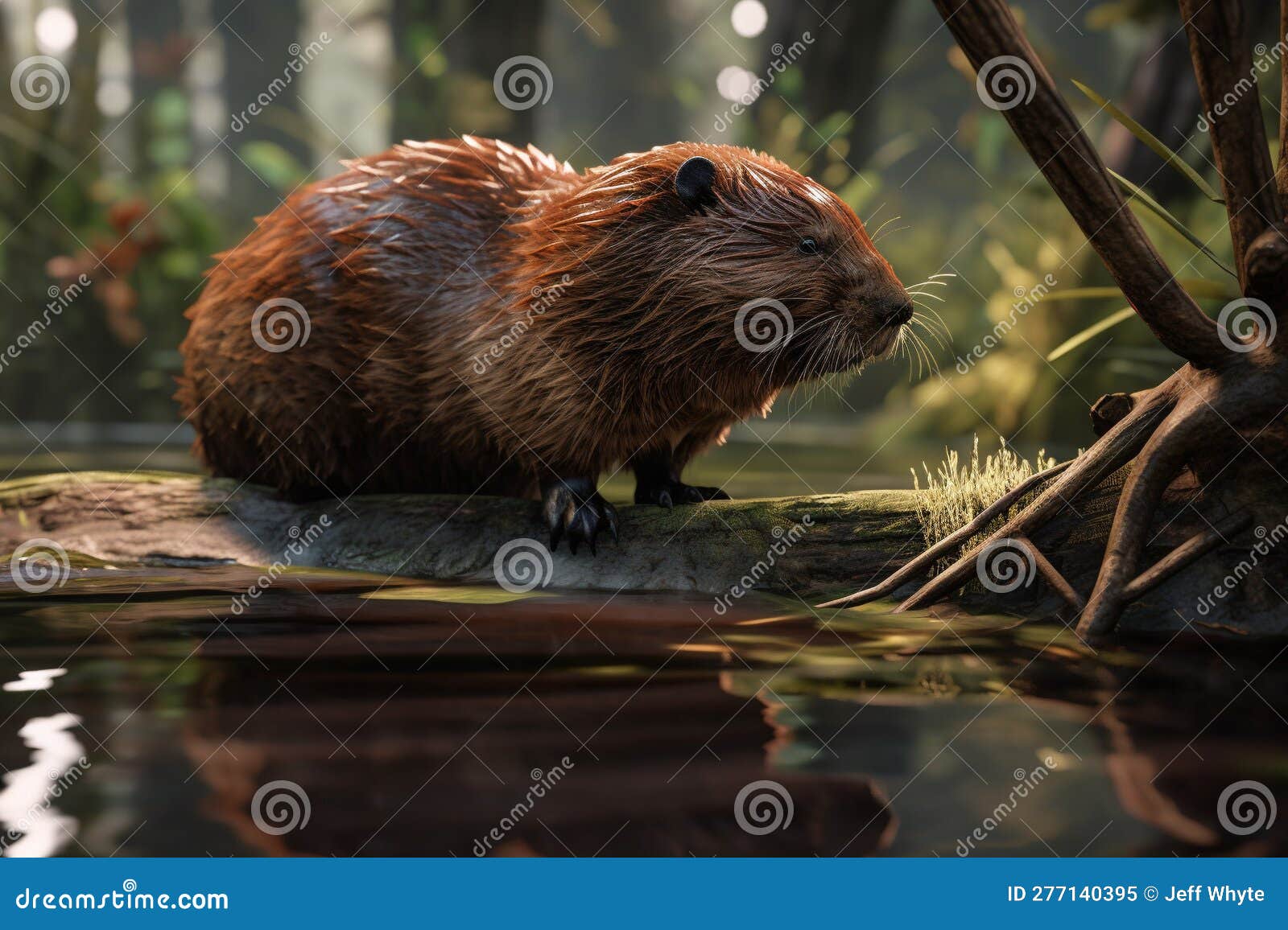 Illustration of a Beaver beside a Pond Stock Illustration ...