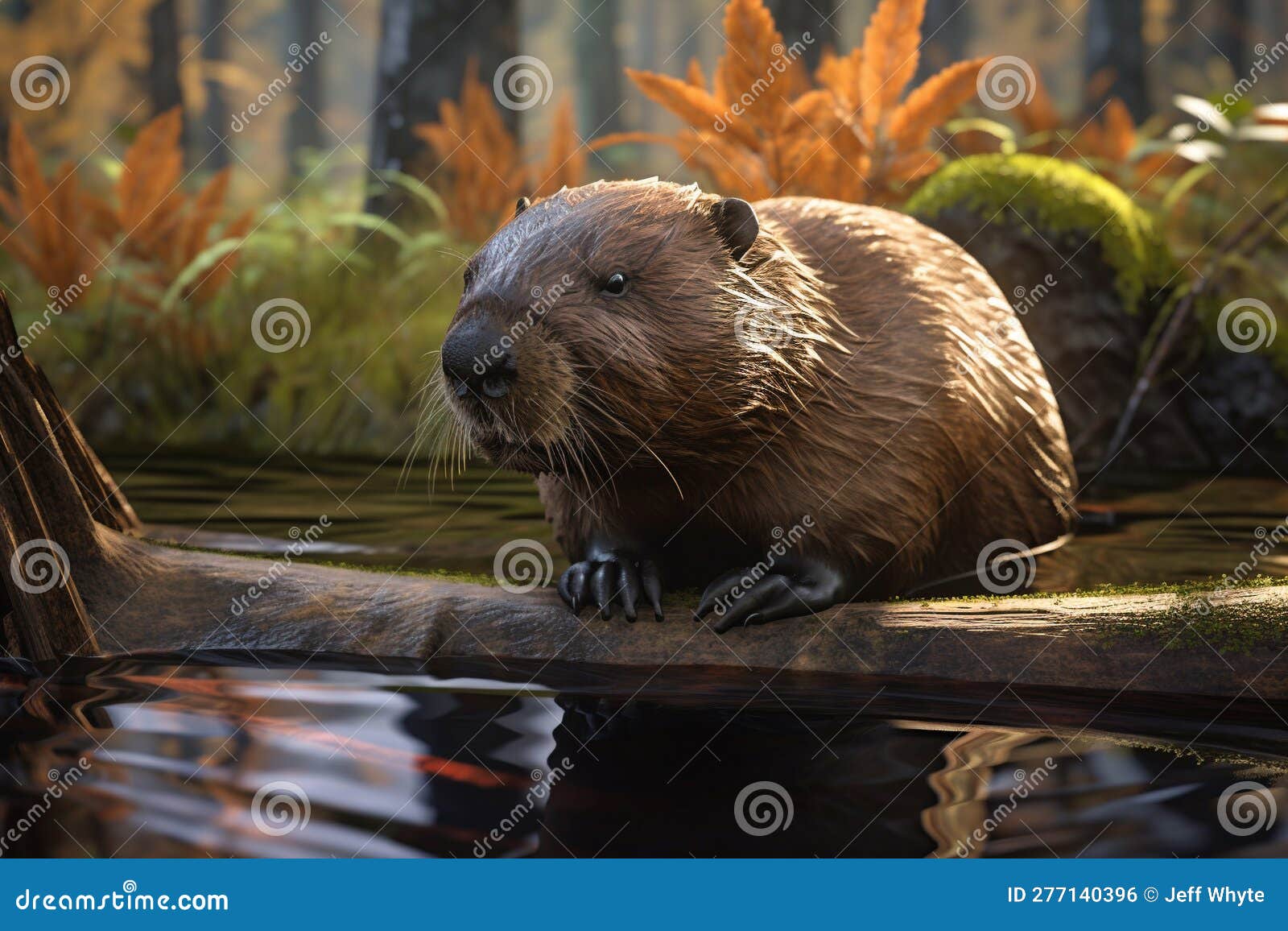 Illustration of a Beaver beside a Pond Stock Illustration ...