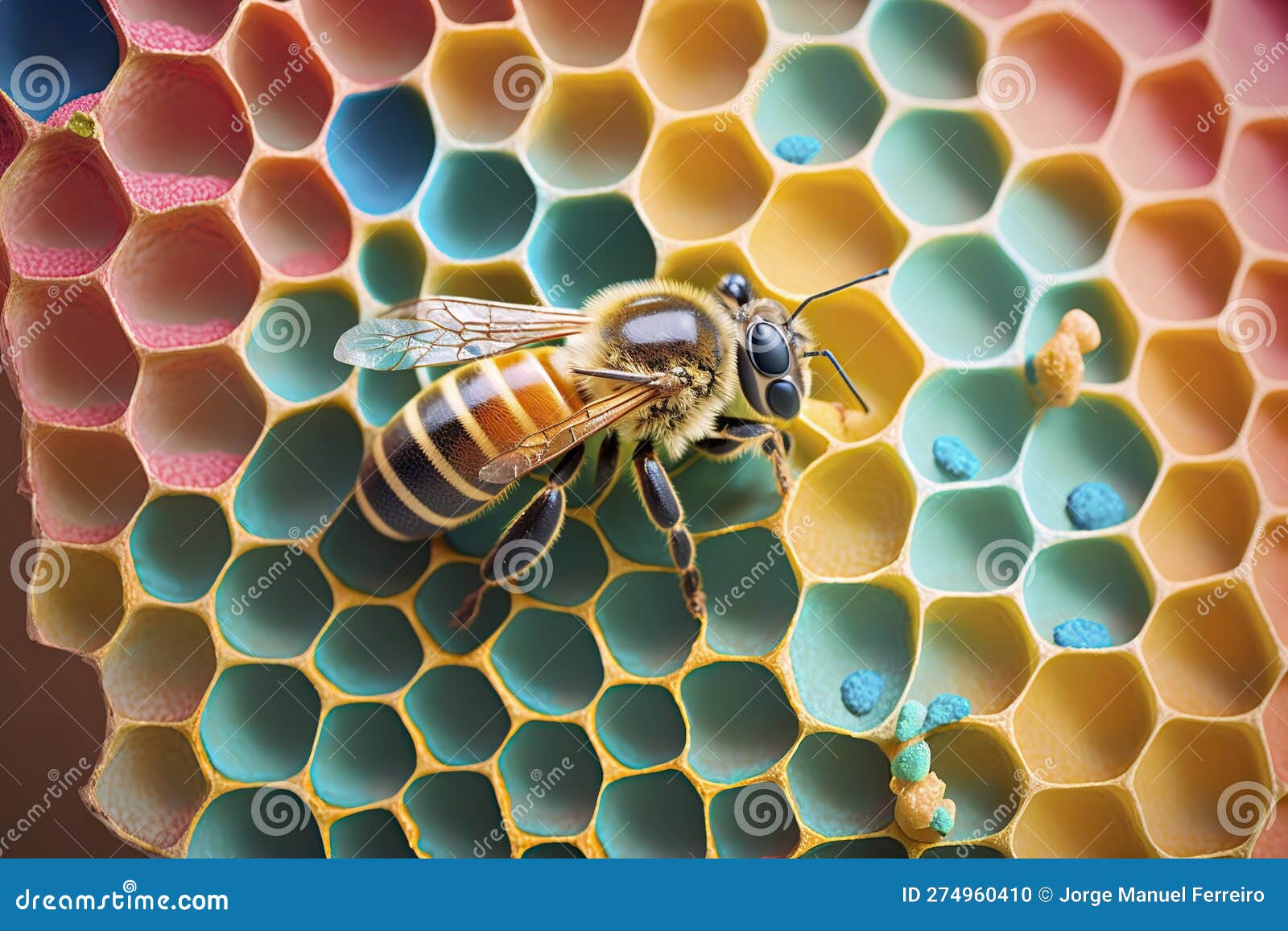 Illustration, Bee on a Colorful Honeycomb, Ai Generative Stock ...
