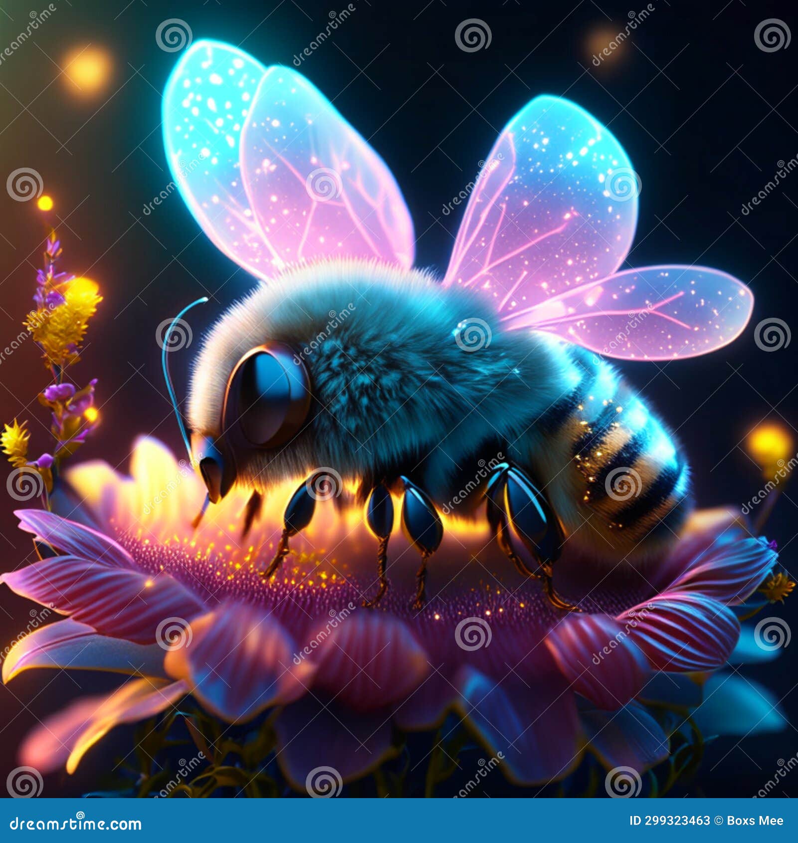 Illustration of a Bee on a Flower. Vector Illustration. Gradient Mesh ...