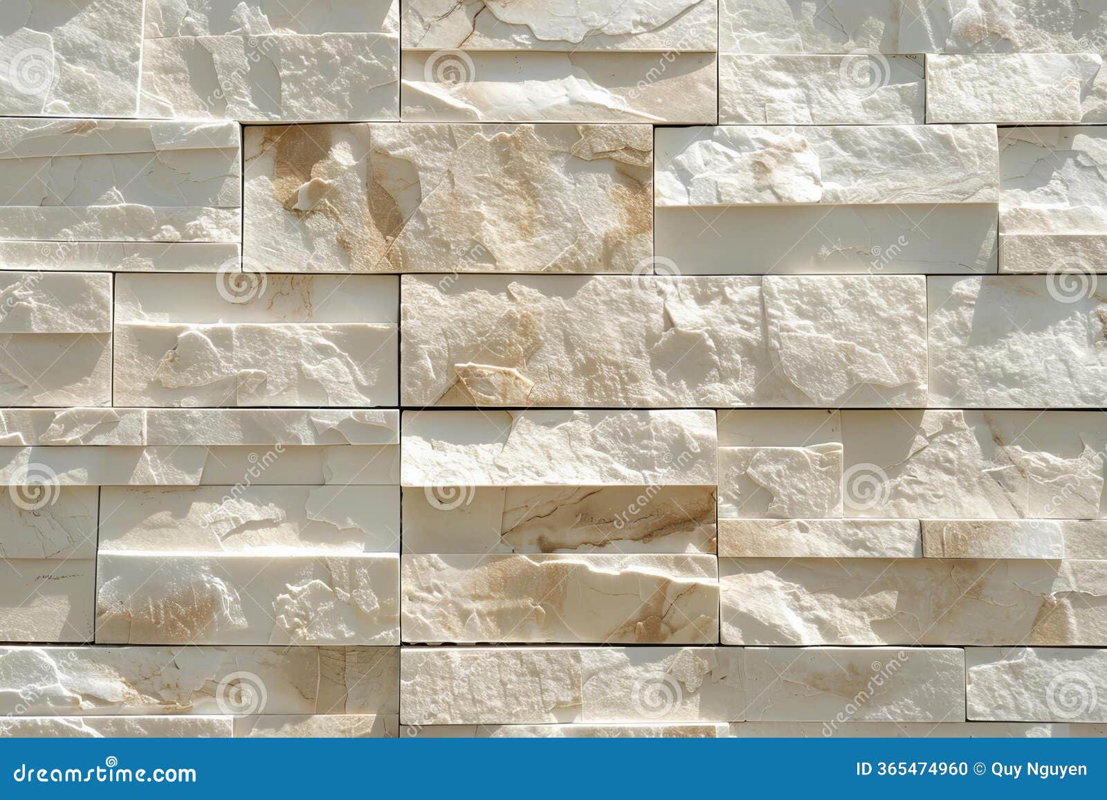 Beige Wall Background Made Of Rectangular White Sandstone Tiles, With A ...
