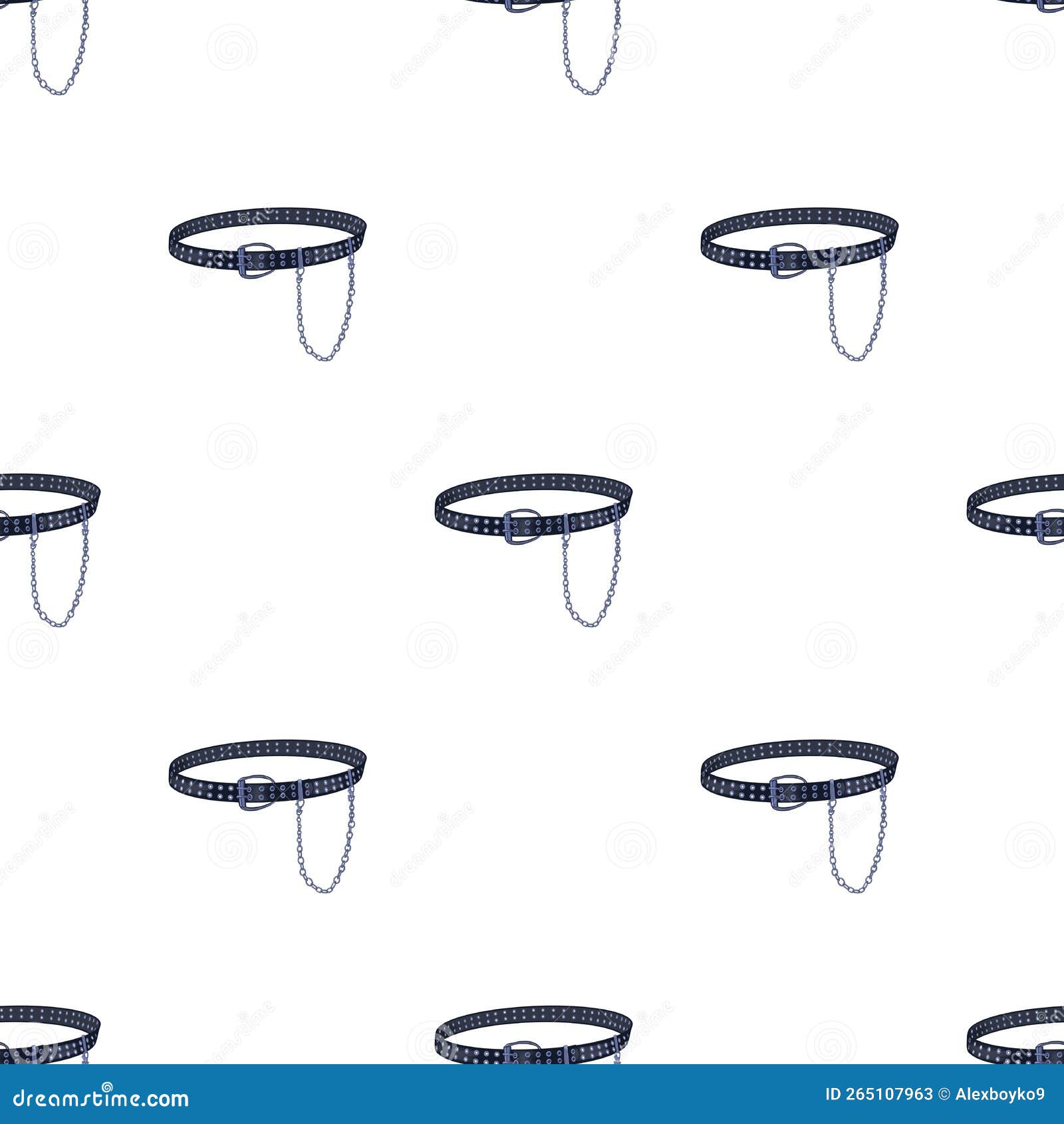 Illustration with Belt with Holes and Studs with Chain. Seamless ...