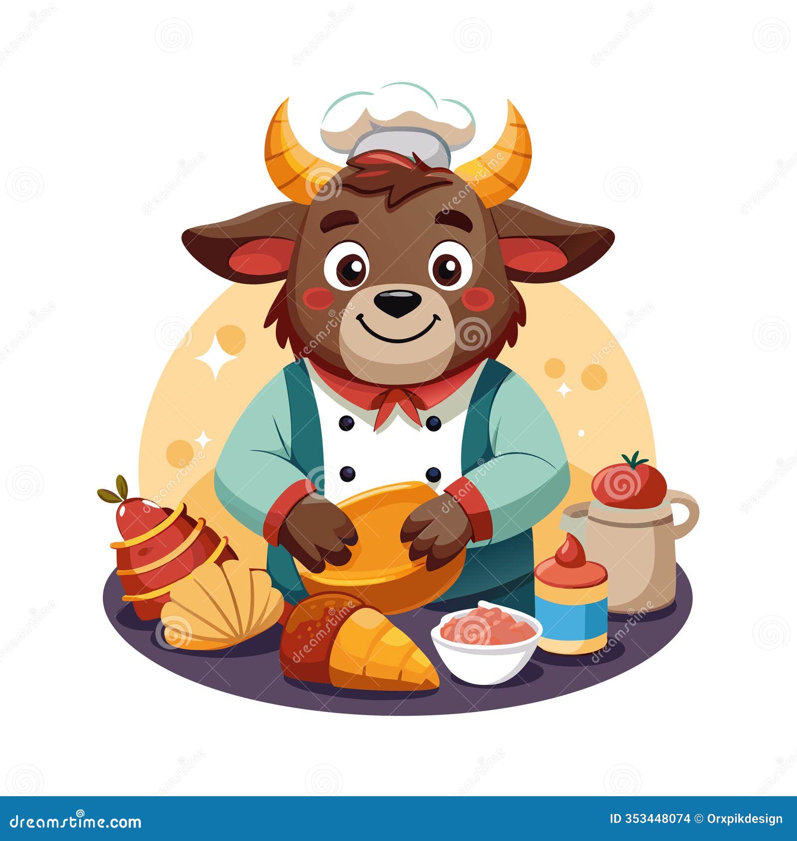 Benny the Baking Bison Unique Character Design Stock Vector ...