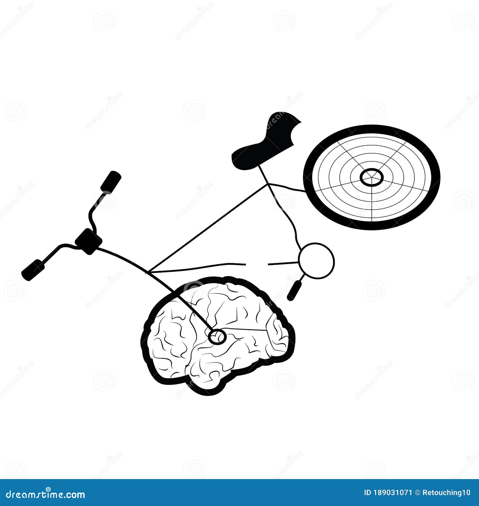 Illustration of a Bicycle with One Wheel in the Shape of a Brain Stock ...