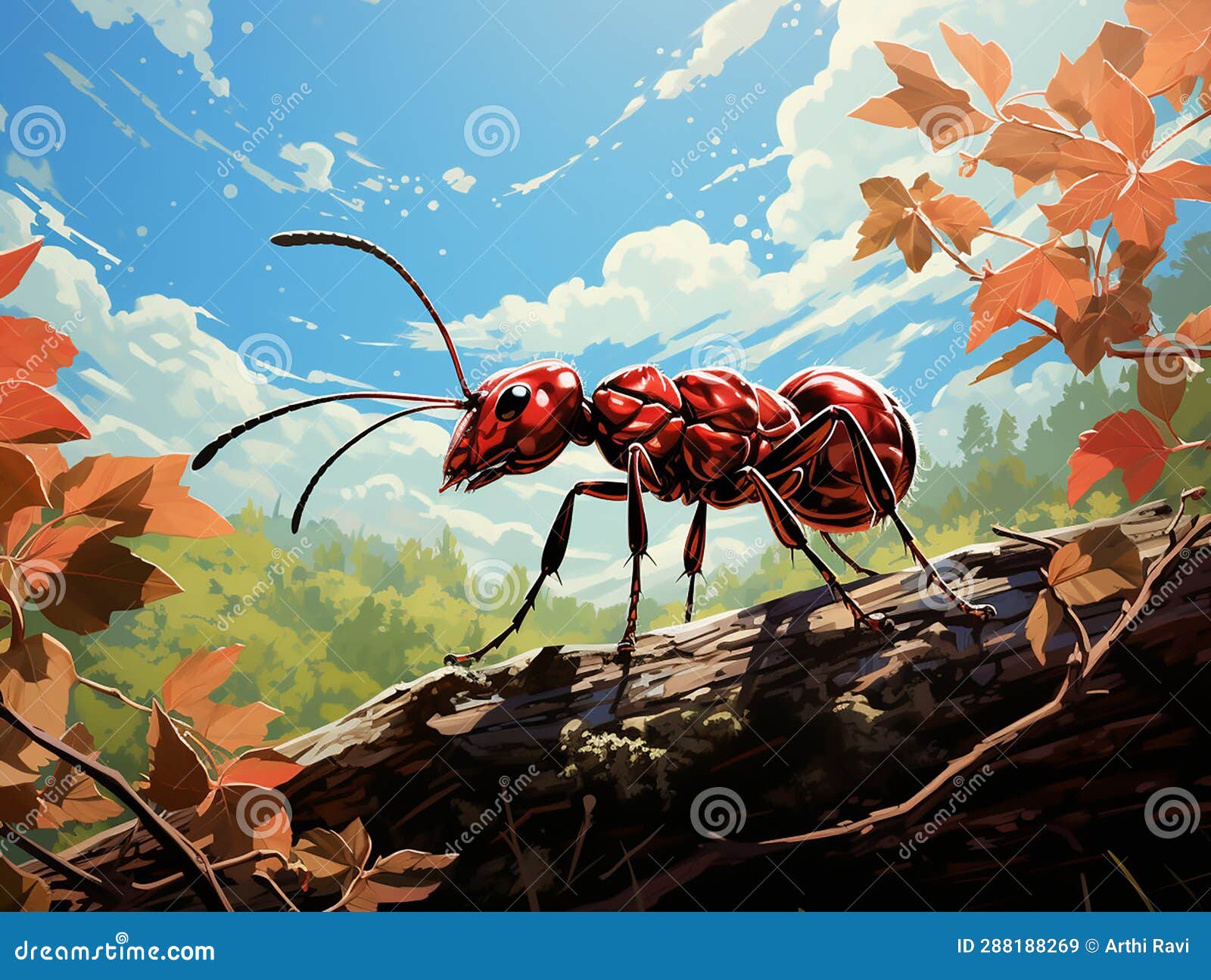 Illustration of a Big Ant Eating Apple on Leaf Back Stock Illustration ...