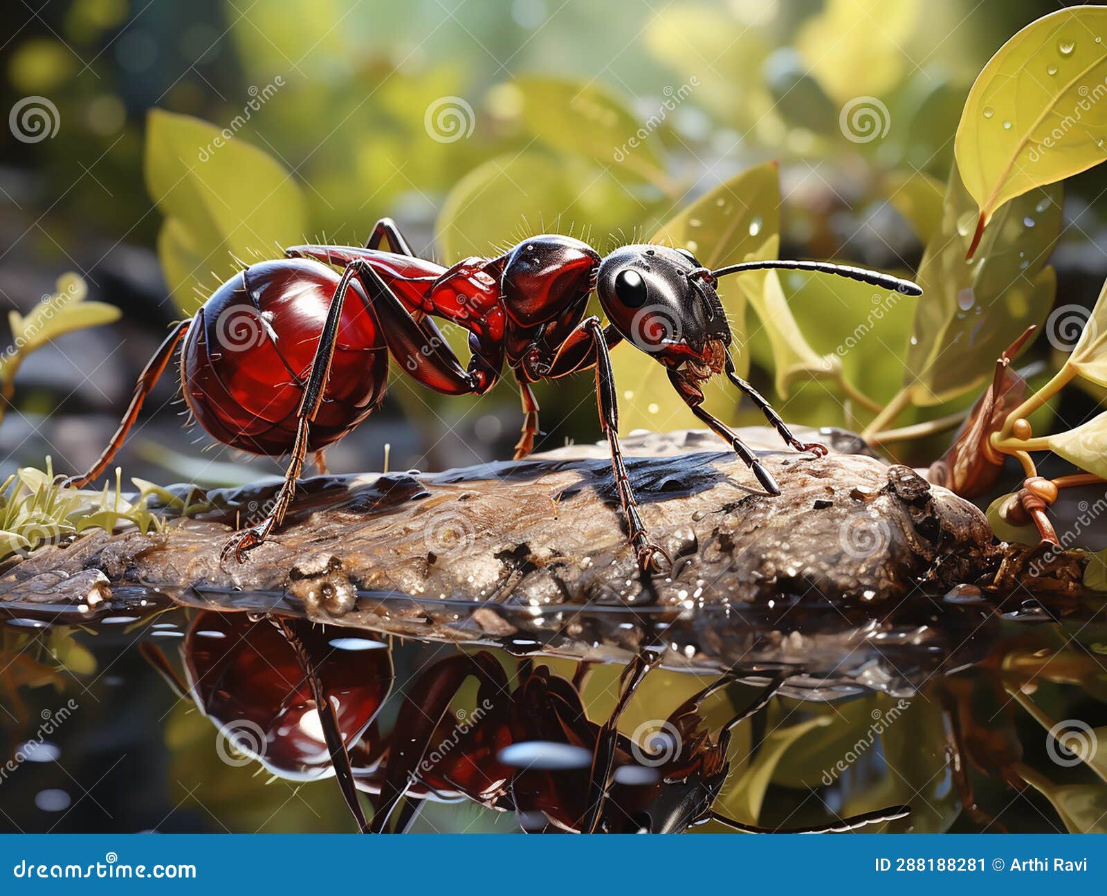 Illustration of a Big Ant Eating Apple on Leaf Back Stock Illustration ...