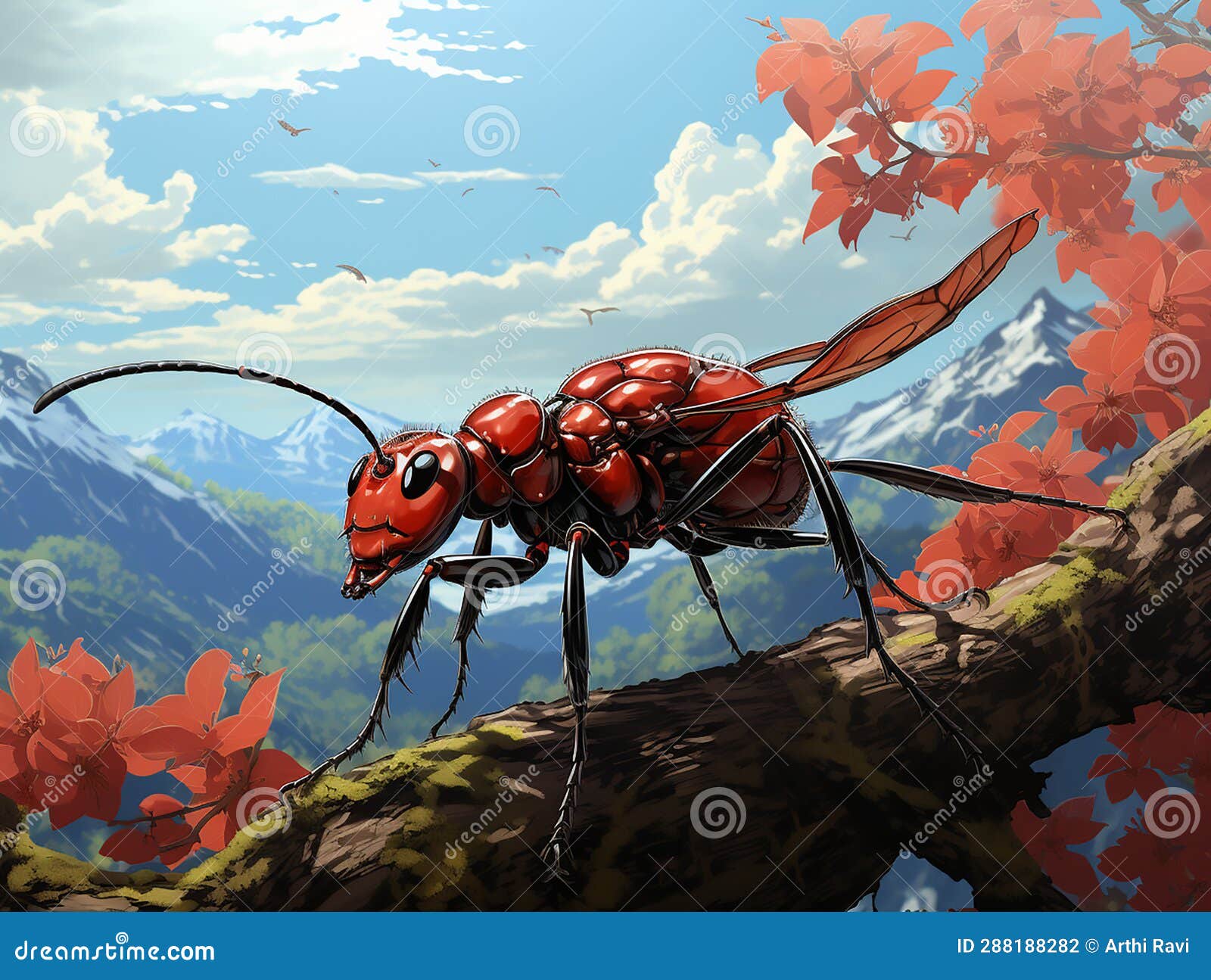 Illustration of a Big Ant Eating Apple on Leaf Back Stock Illustration ...