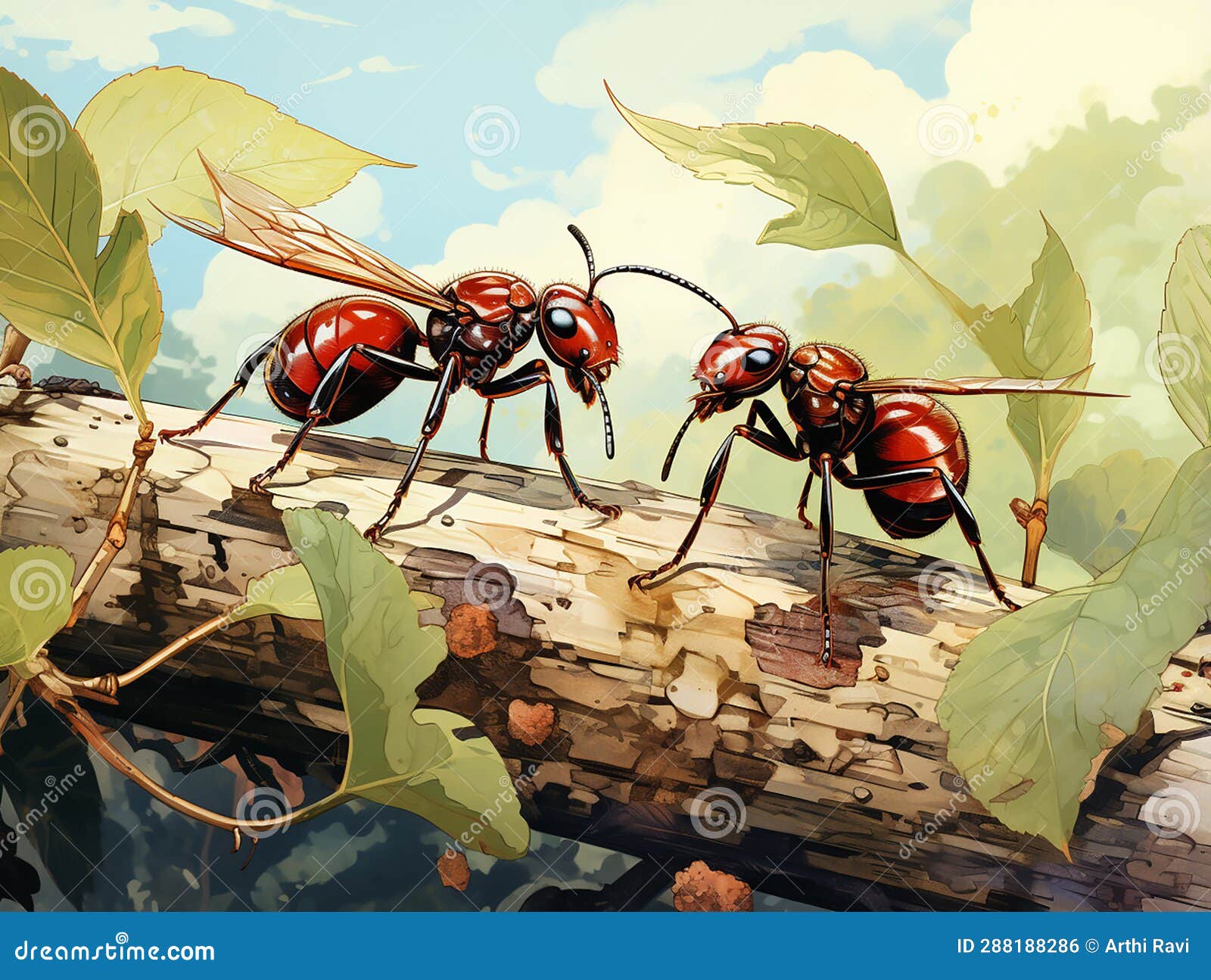 Illustration of a Big Ant Eating Apple on Leaf Back Stock Illustration ...