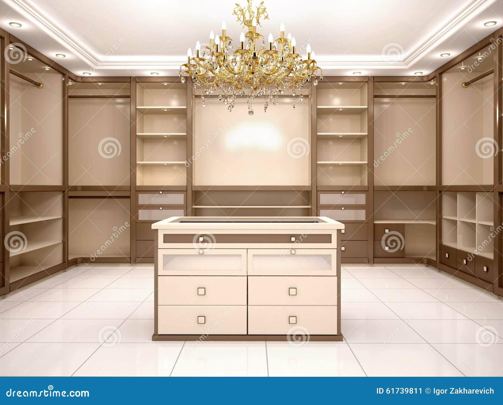 Illustration of Big Empty Walk in Wardrobe in Luxurious House Stock ...