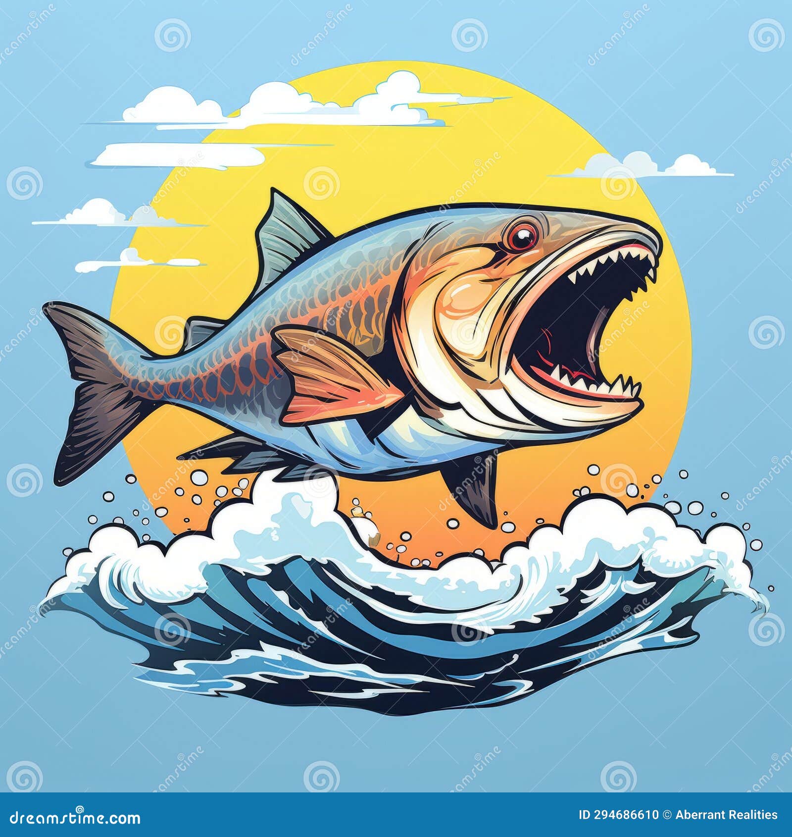 An Illustration of a Big Fish Jumping Out of the Water Stock ...