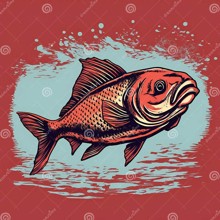 Illustration of a Big Fish on a Red Background with Splashes Stock ...