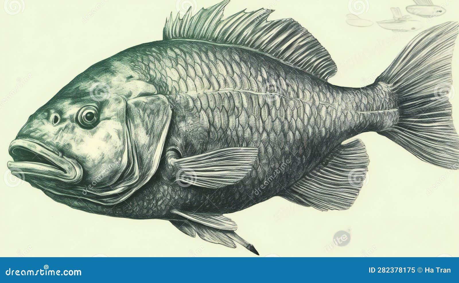 Illustration of a Big Fish on a White Background with a Shadow Stock ...