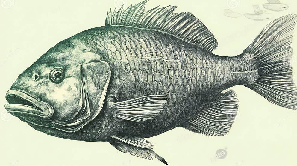 Illustration of a Big Fish on a White Background with a Shadow Stock ...