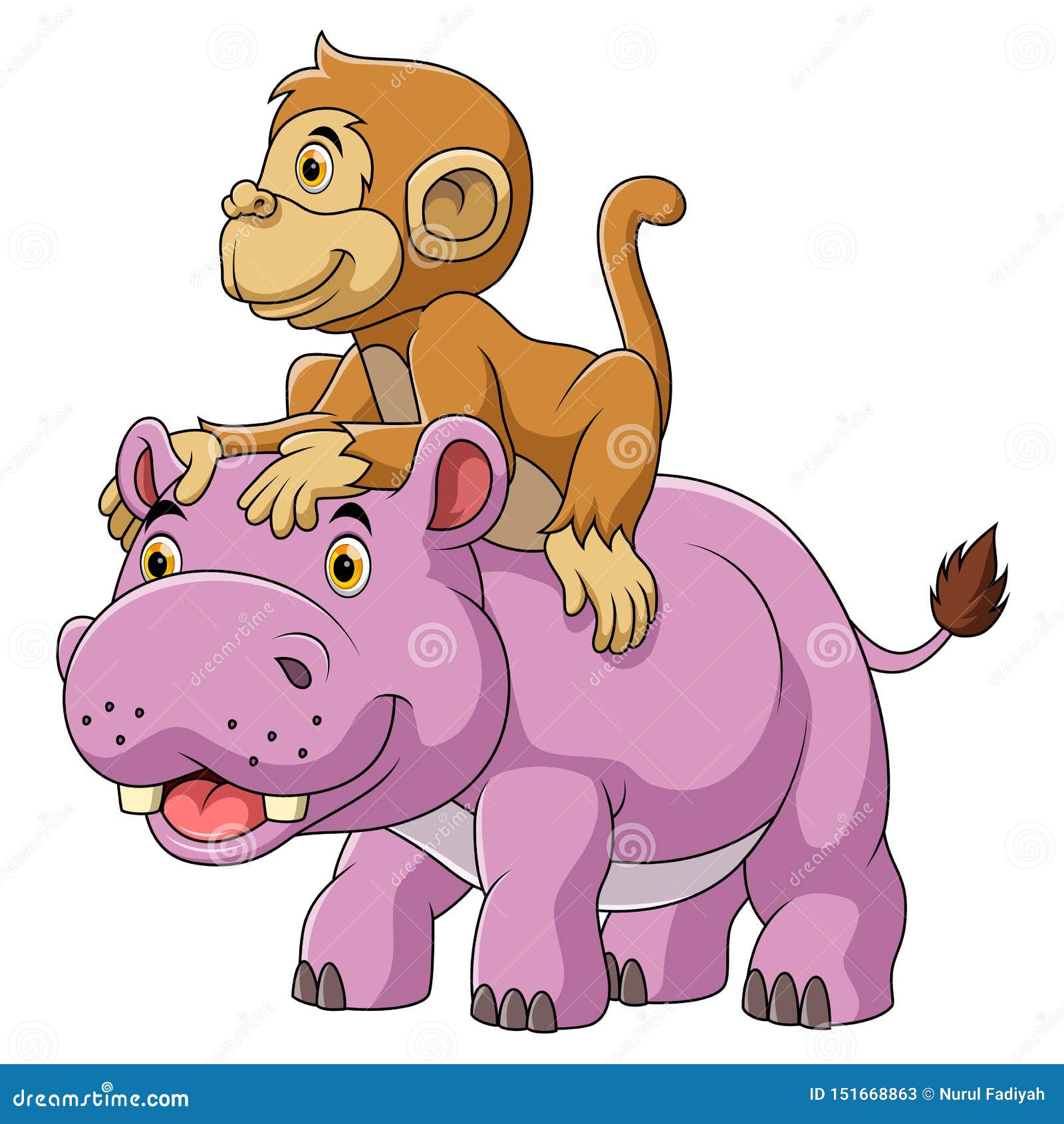 Big hippo and cute monkey stock vector. Illustration of beast - 151668863