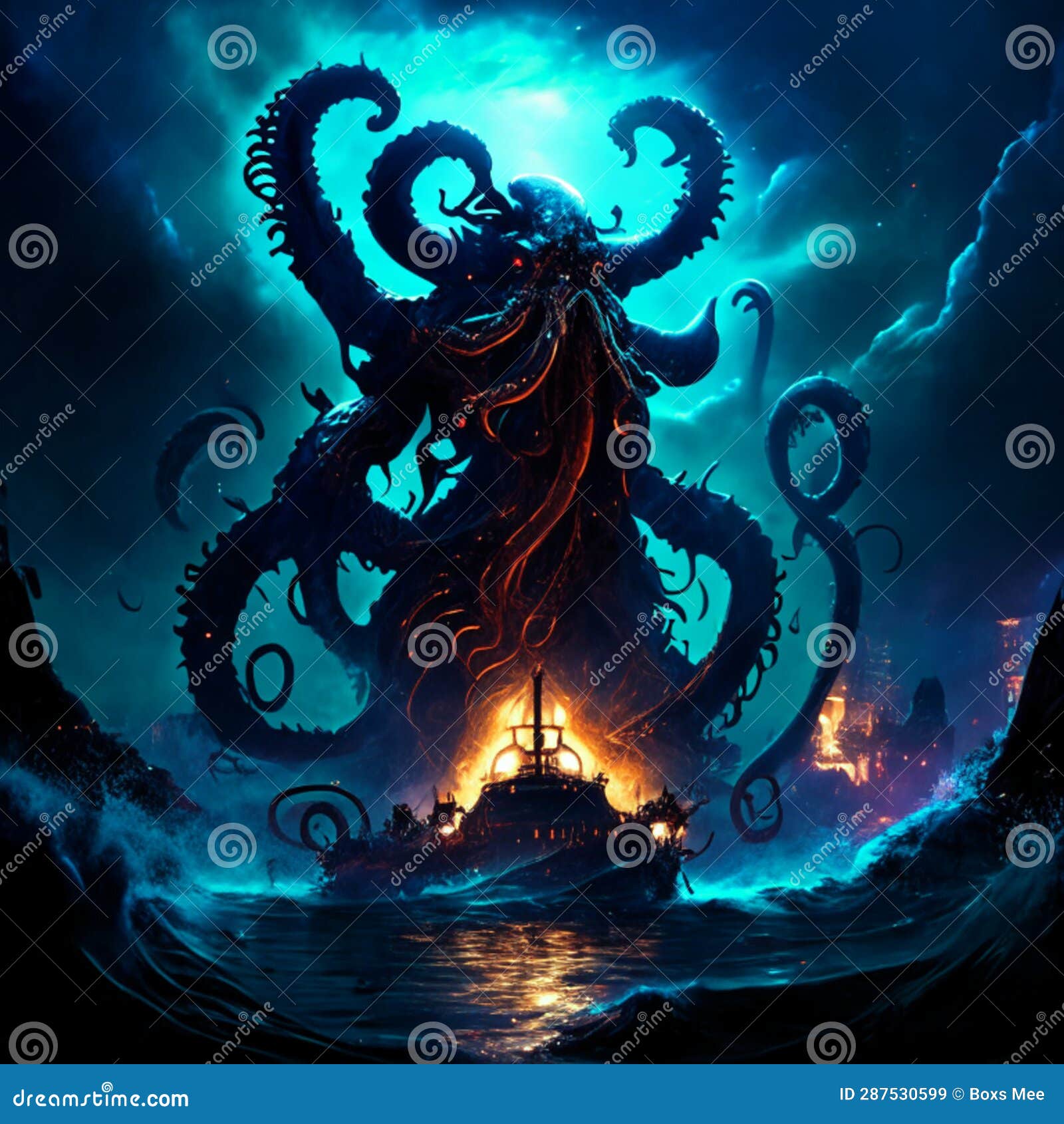 Illustration of a Big Octopus with Fire in the Background. AI Generated ...