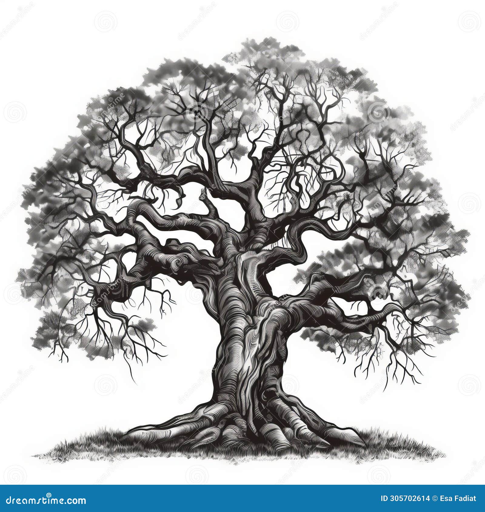 Illustration of a Big Old Tree in the Desert. Vintage Style Stock ...