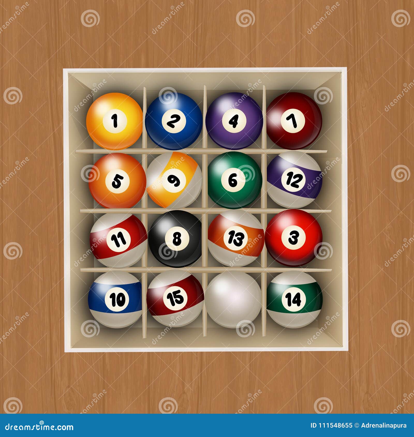 Billiard balls in the box stock illustration. Illustration of gift ...