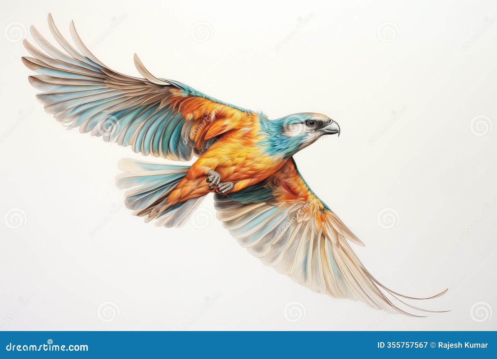 Illustration of a Bird in Flight Drawn in Coloured Pencil Side ...