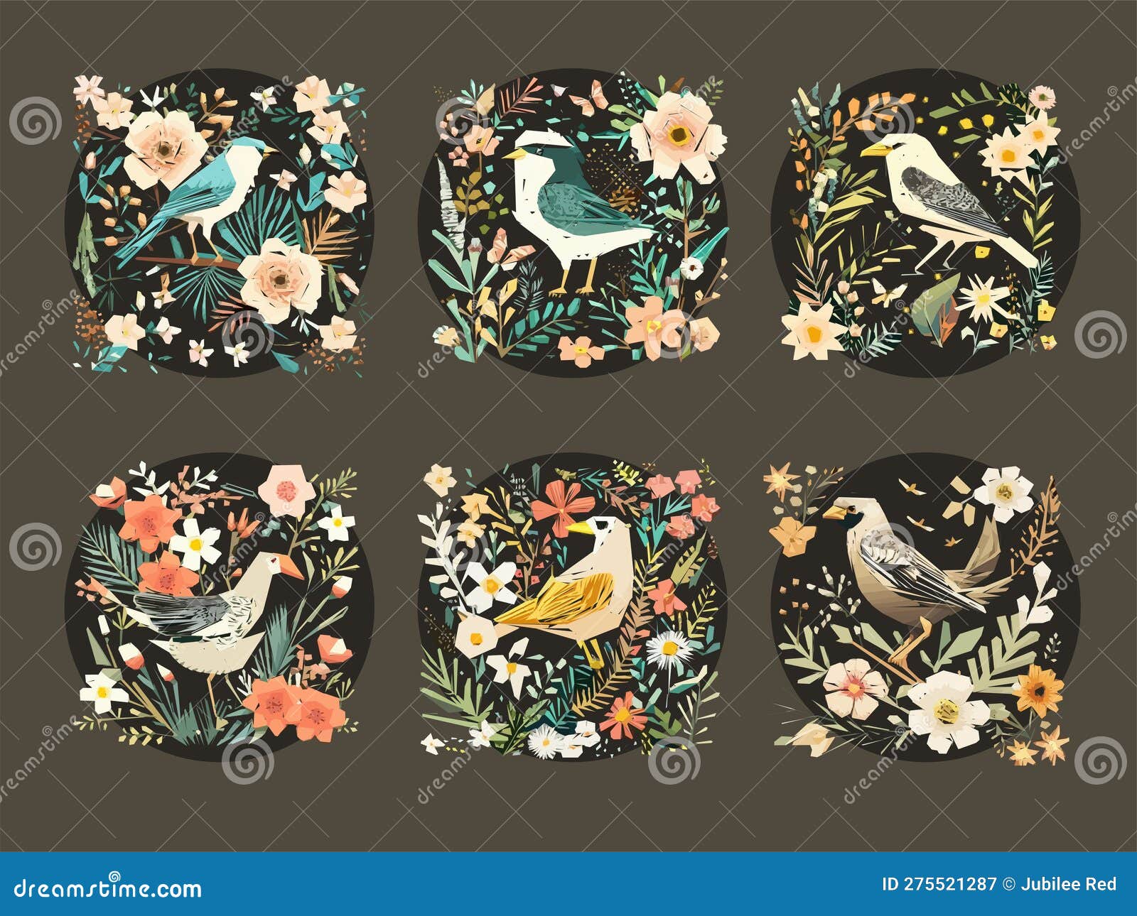 Spring Birds and Flowers Ornaments Illustration Stock Vector ...