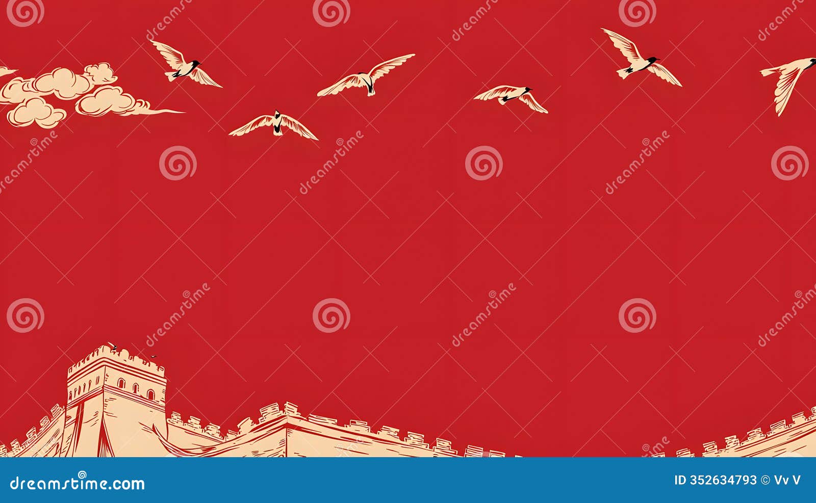 Illustration of Birds Flying Over a Red Background Stock Illustration ...