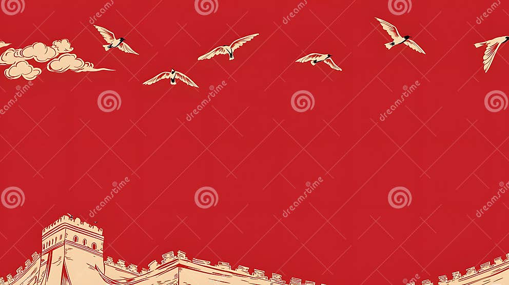 Illustration of Birds Flying Over a Red Background Stock Illustration ...
