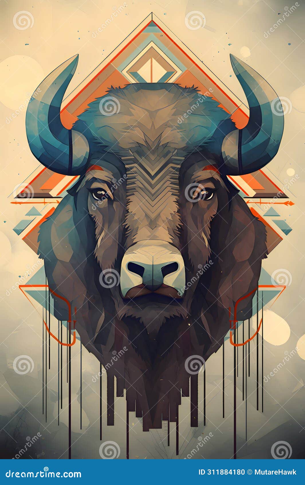 Illustration of Bison Head on Abstract Background. Vector Illustration ...