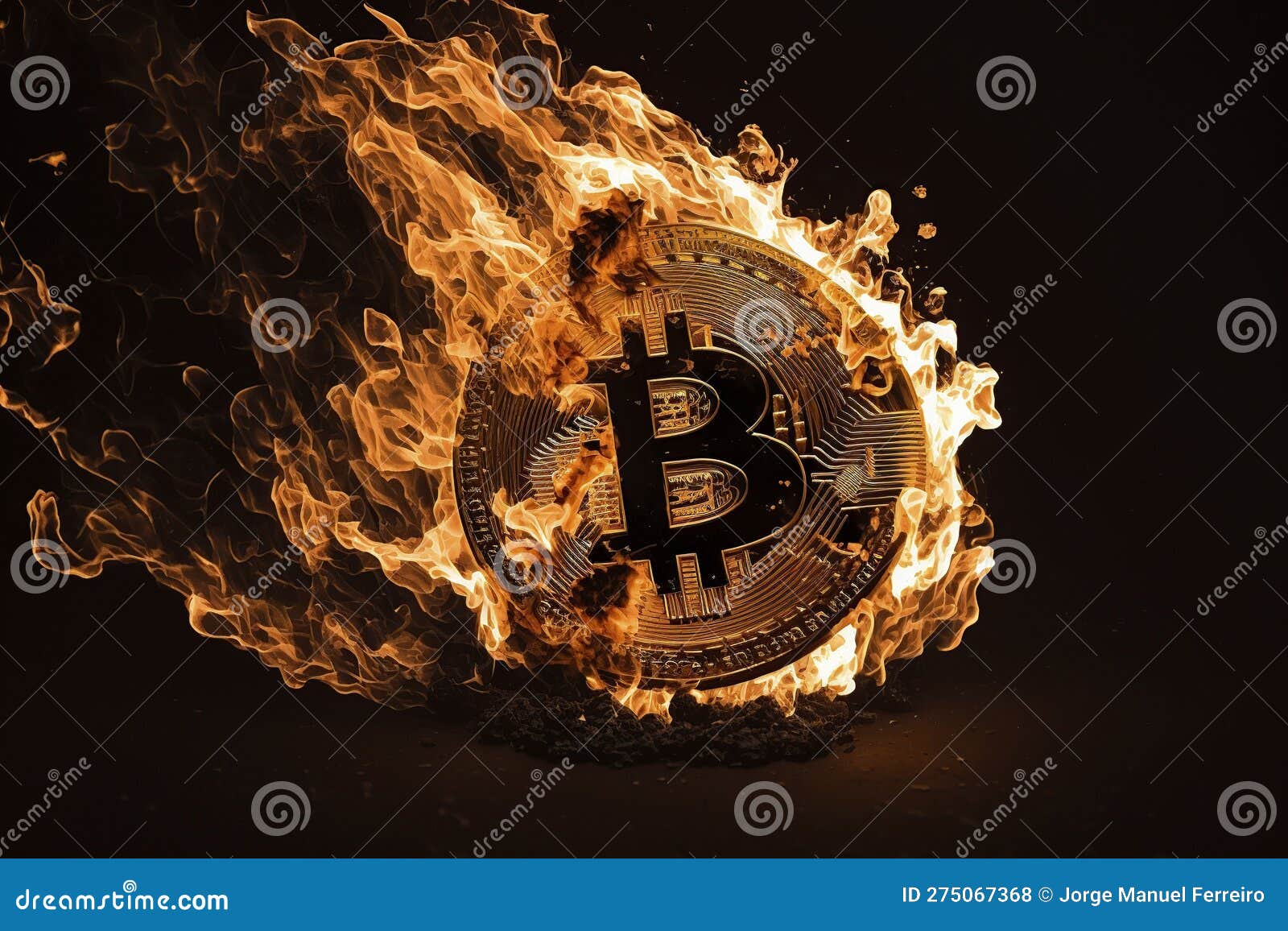 Illustration, Bitcoin Crypto Currency Burning Under Fire, Generative Ai ...